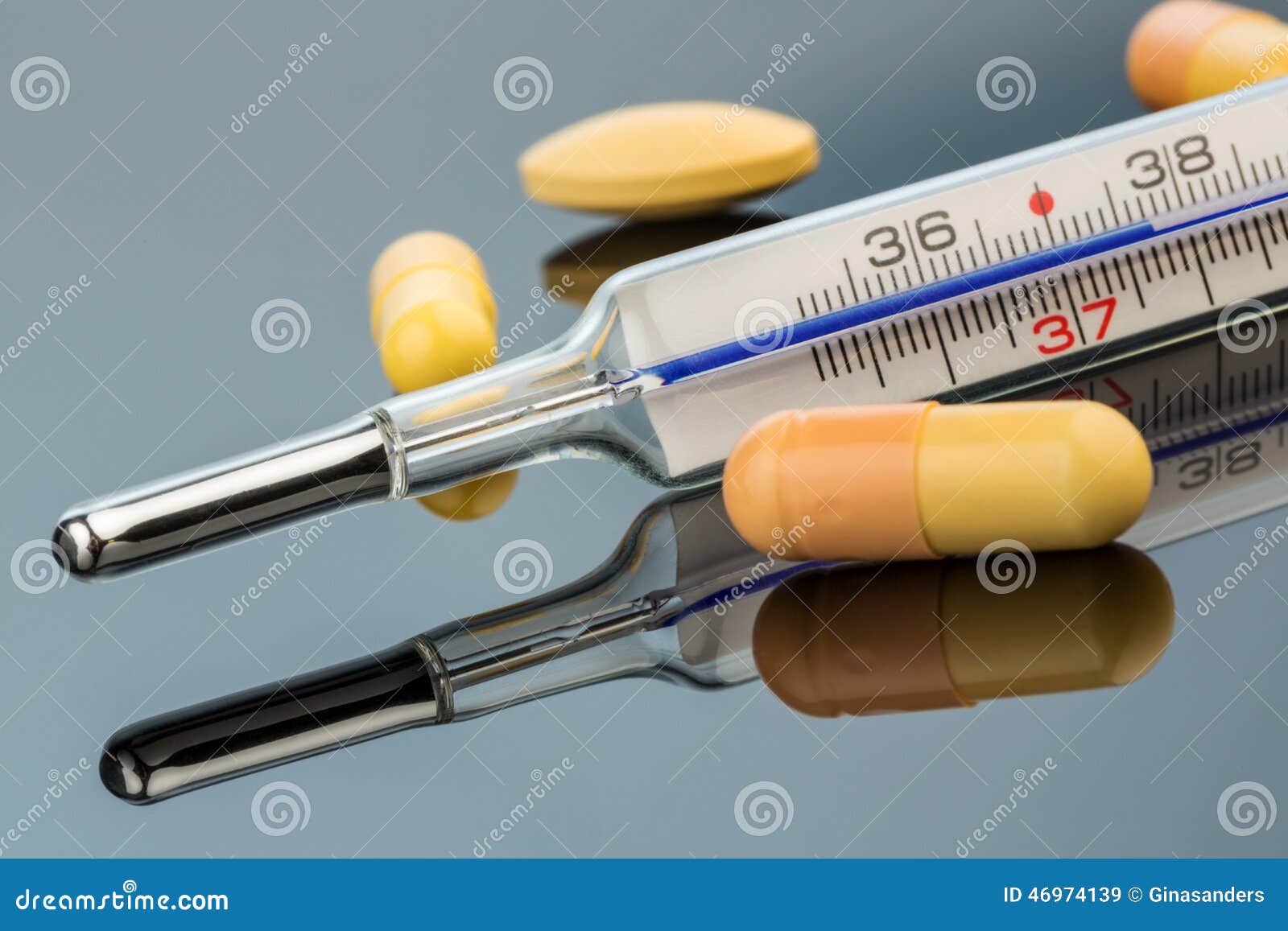 Fever Thermometer and Tablets Stock Image - Image of chest, pharmazie ...