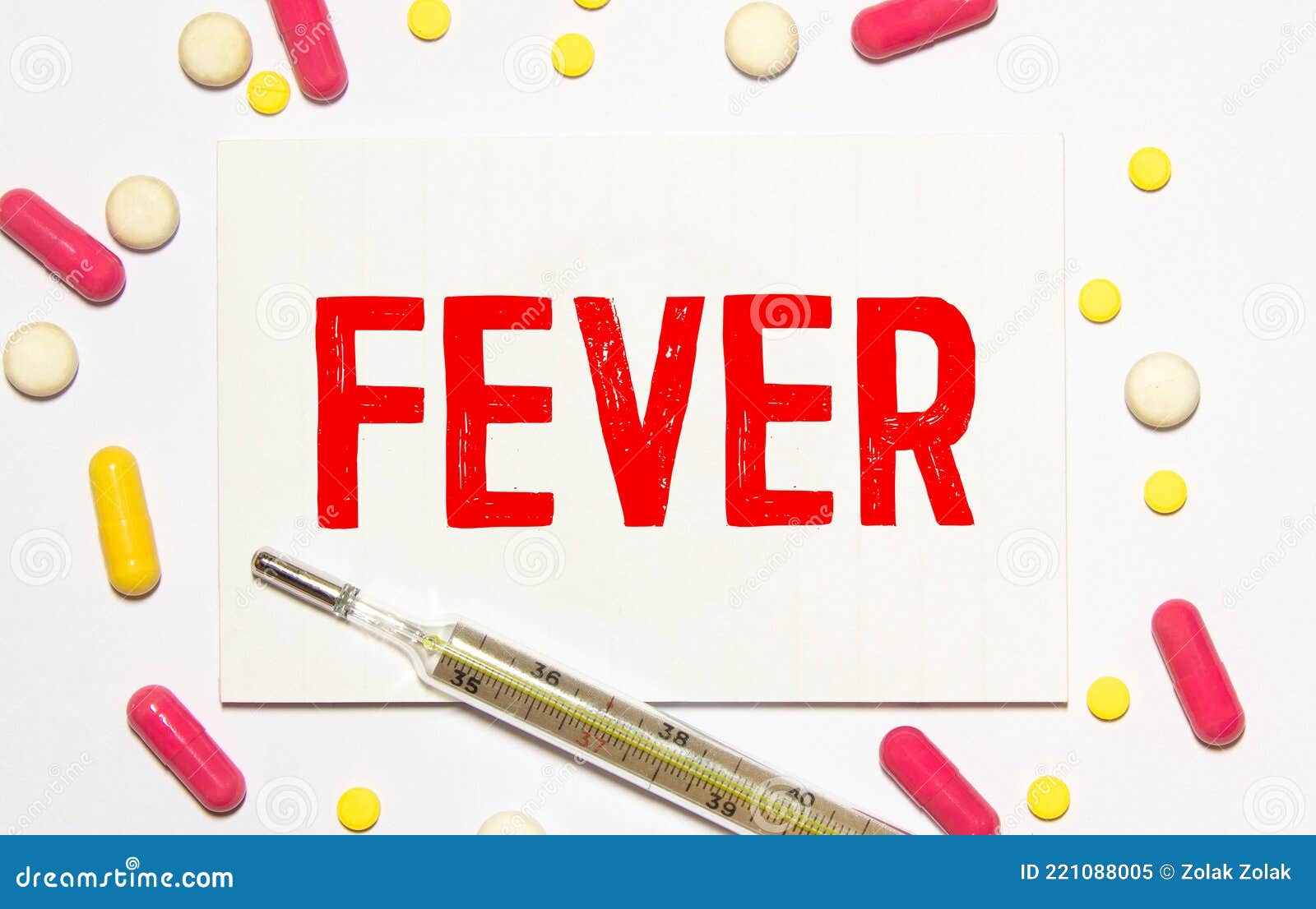 Fever Word Made With Building Blocks Wooden Block With Words Fever With Stethoscope On The