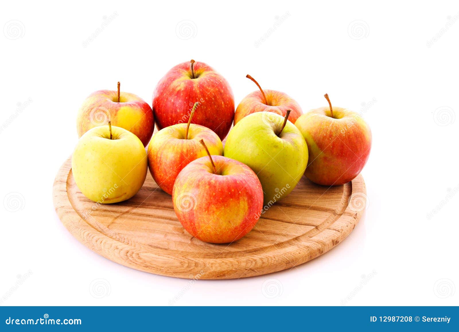 Few Apples on Wooden Tray Isolated Stock Photo - Image of calorie ...