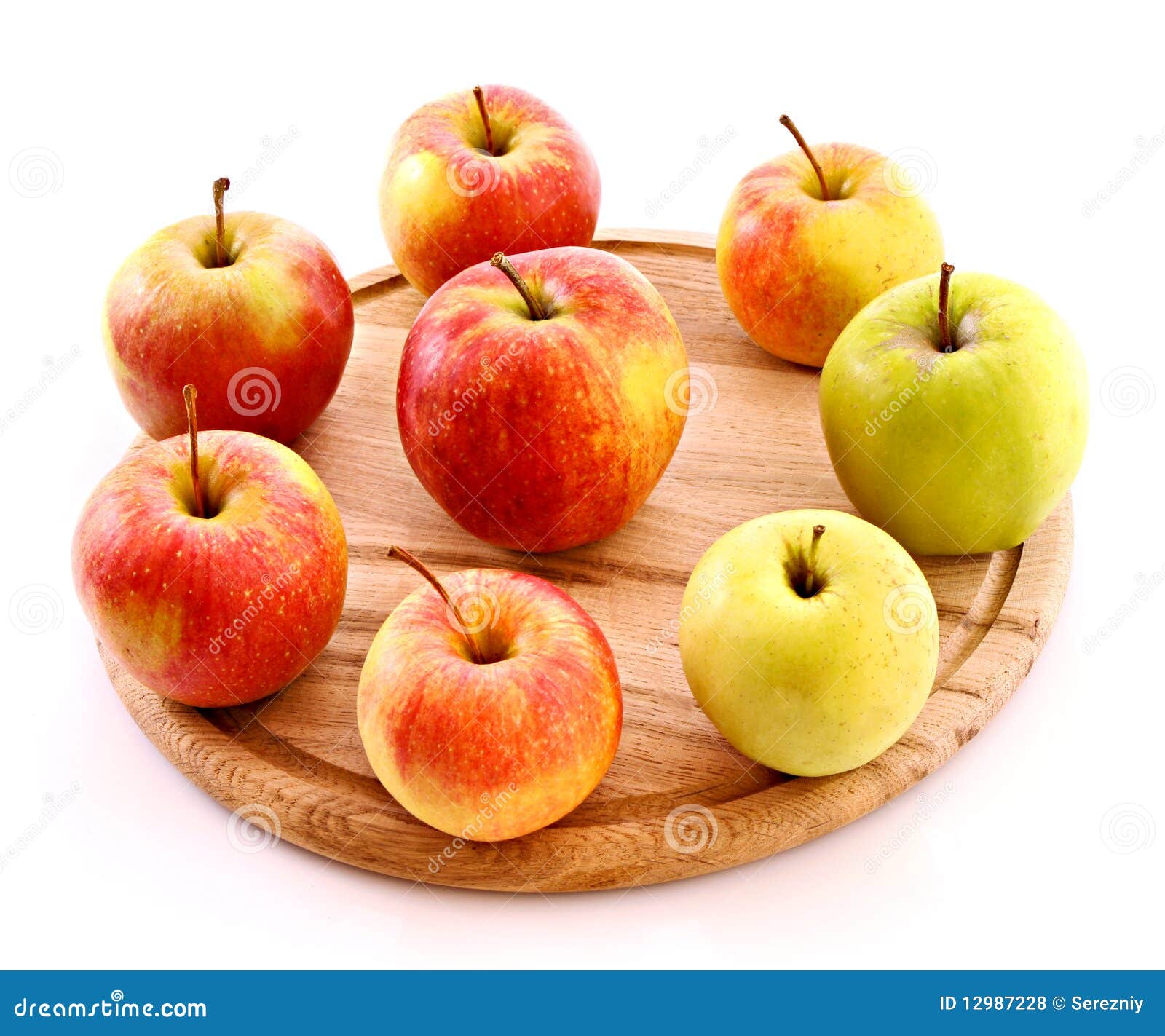 Few Apples on Wooden Tray Isolated Stock Photo - Image of tasting ...