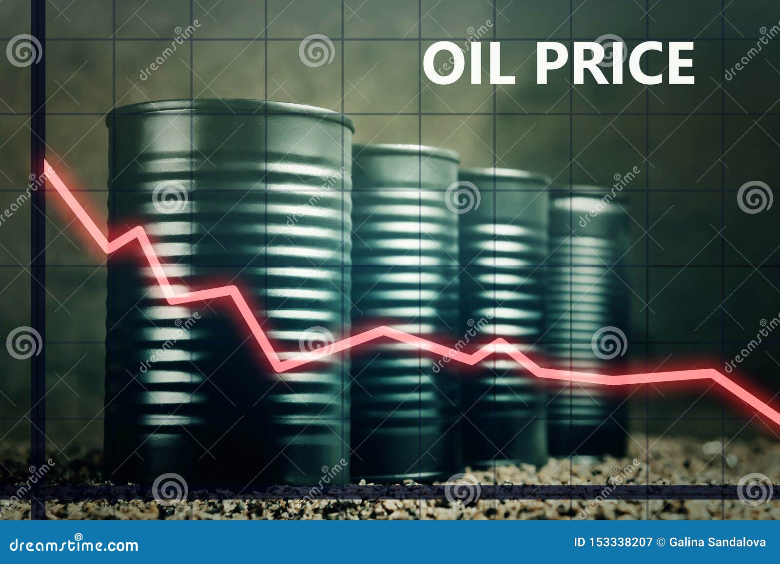 Few Barrels of Oil and a Red Graph Down - Decline in Oil Prices Concept ...