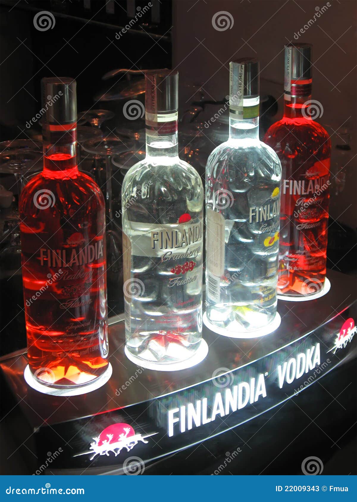 Alcohol Bottle of Transparent Vodka Finlandia Closeup with Led Power ...