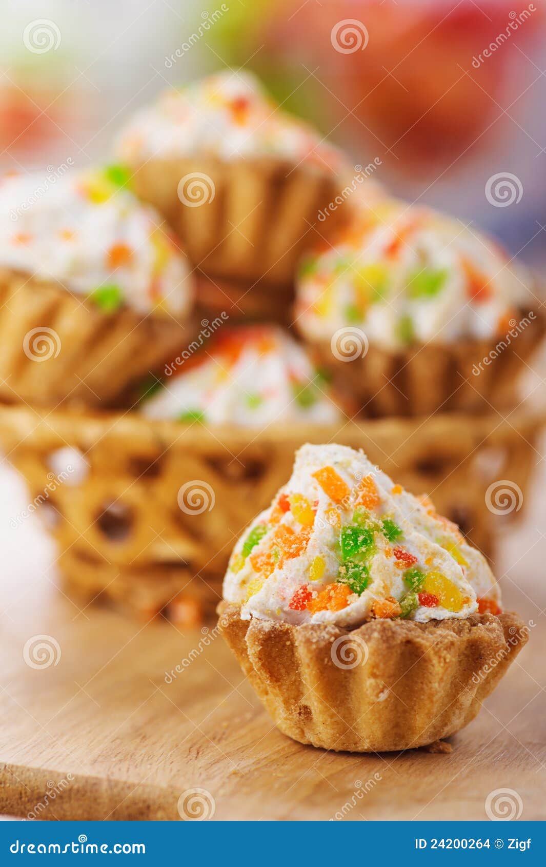 Few cakes in wicker basket stock photo. Image of food - 24200264