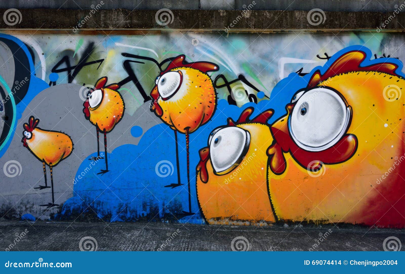 A Few Chicks Graffiti on the Cement Wall Editorial Stock Image - Image ...