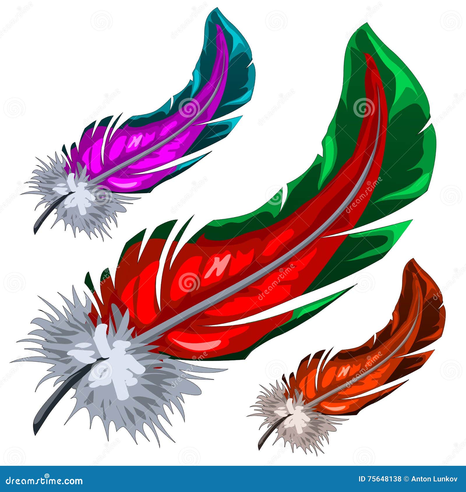 Few Colorful Magical Fluffy Feathers Isolated Stock Vector ...