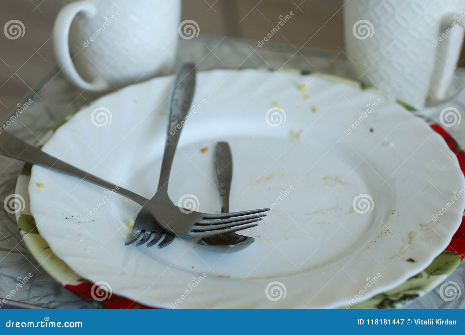 Dirty White Plates on the Table Stock Image - Image of metal, chore ...