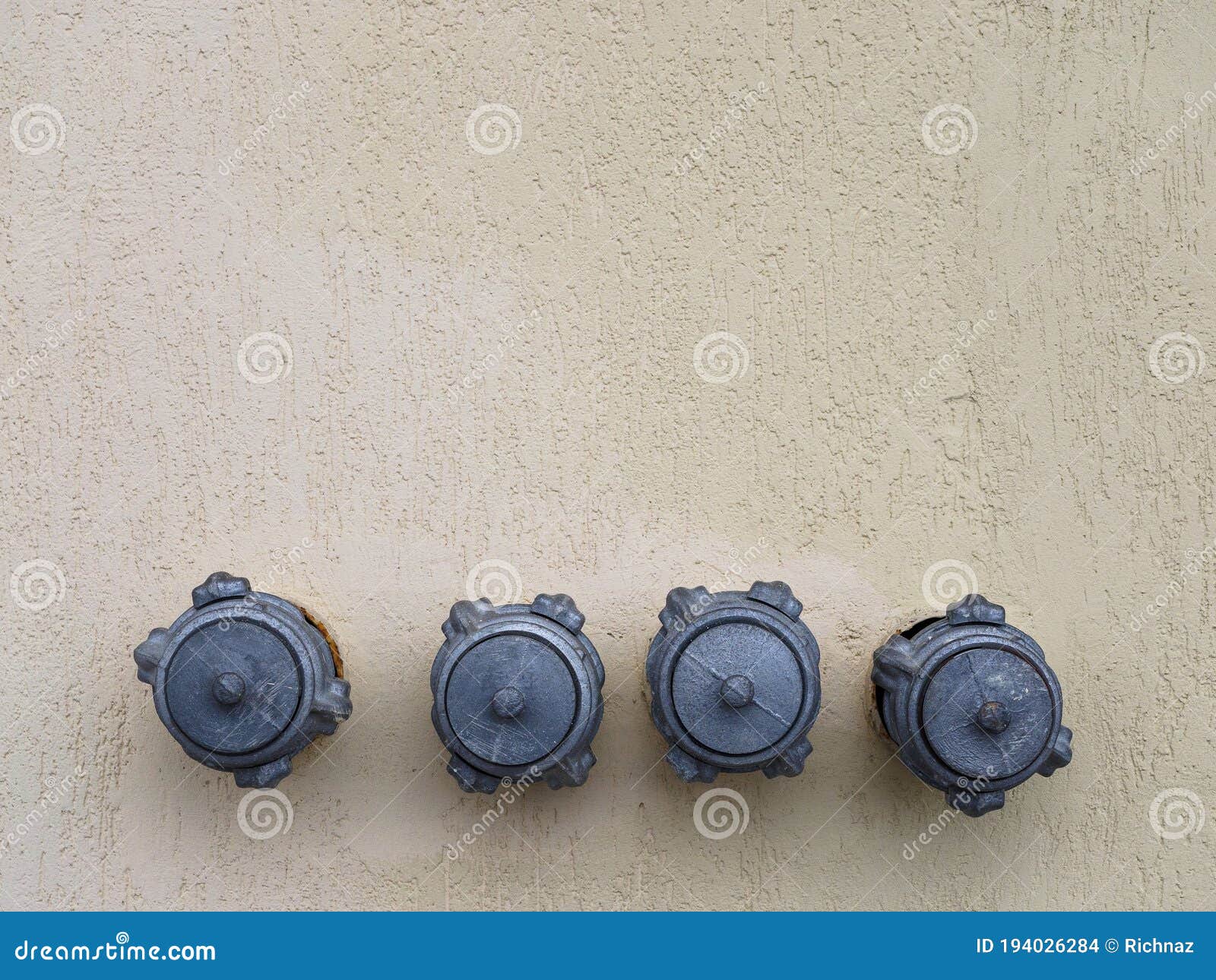 A Few Gray Fire Hydrants on the Wall Stock Photo - Image of protect ...