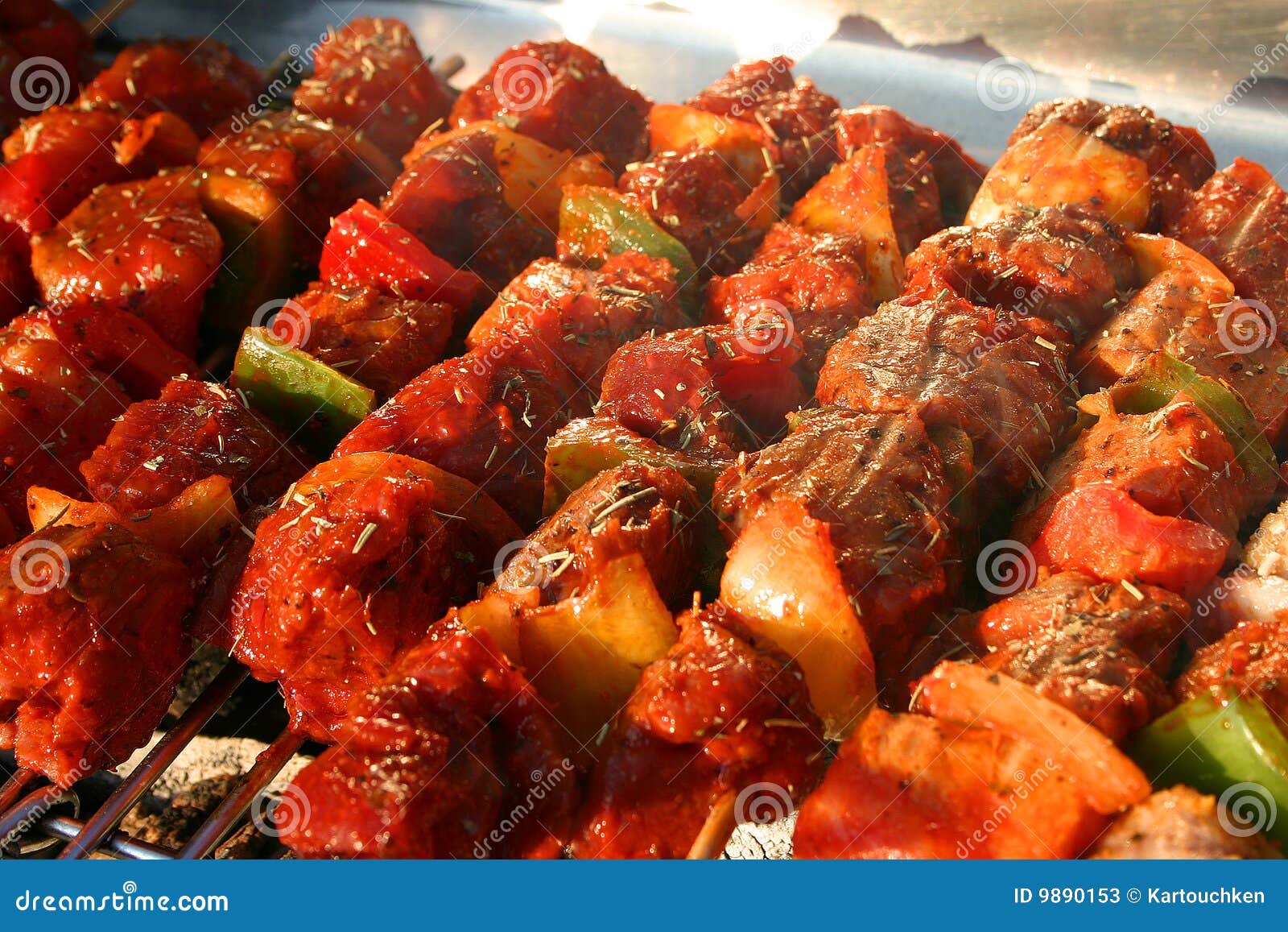 Few Meat Brochettes on a Barbecue Stock Image - Image of grilling ...