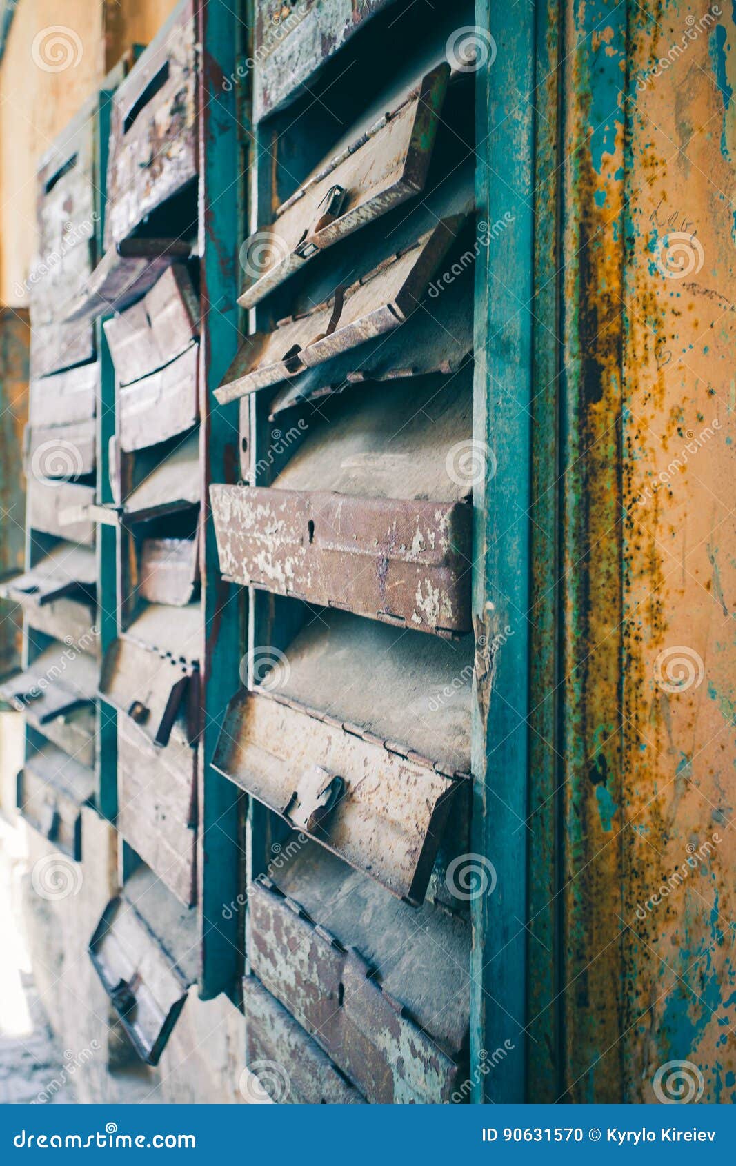 Few Old Mailboxes Hanging on the Wall. Rusted Mailboxes. Mail from the ...