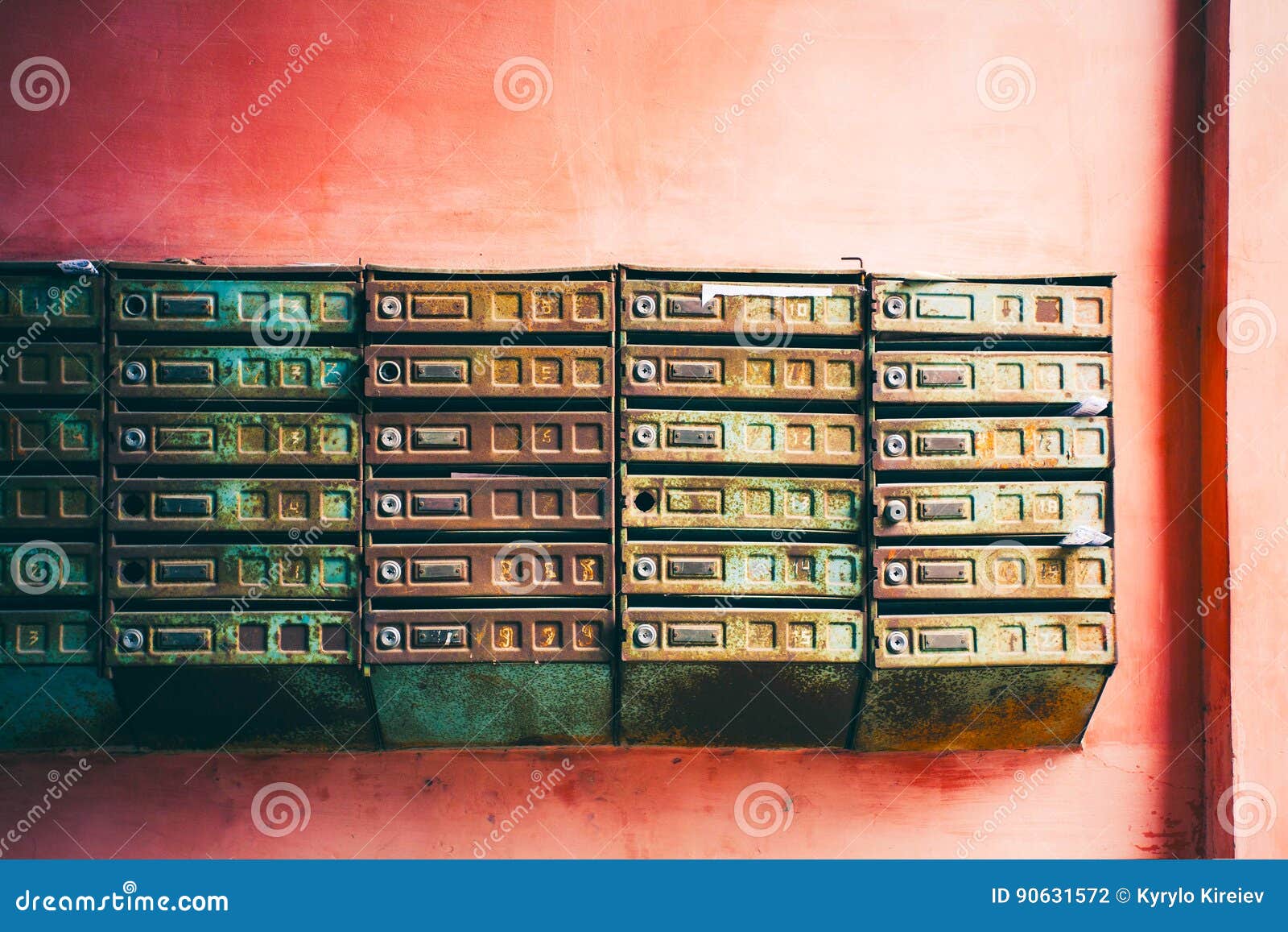 Few Old Mailboxes Hanging on the Wall. Rusted Mailboxes. Mail from the ...
