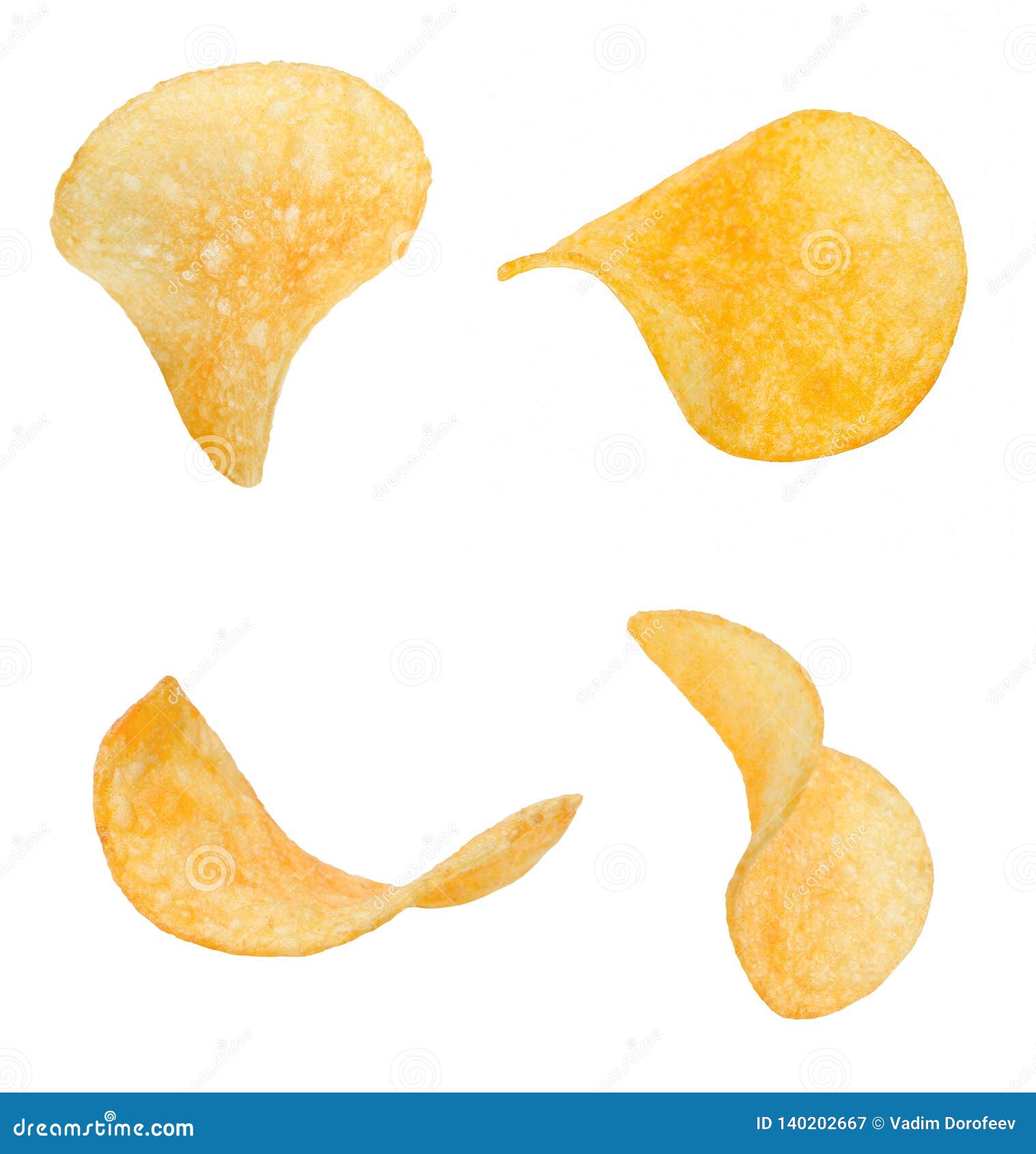 A Few Slices of Crispy Chips from Different Sides. White Isolated ...