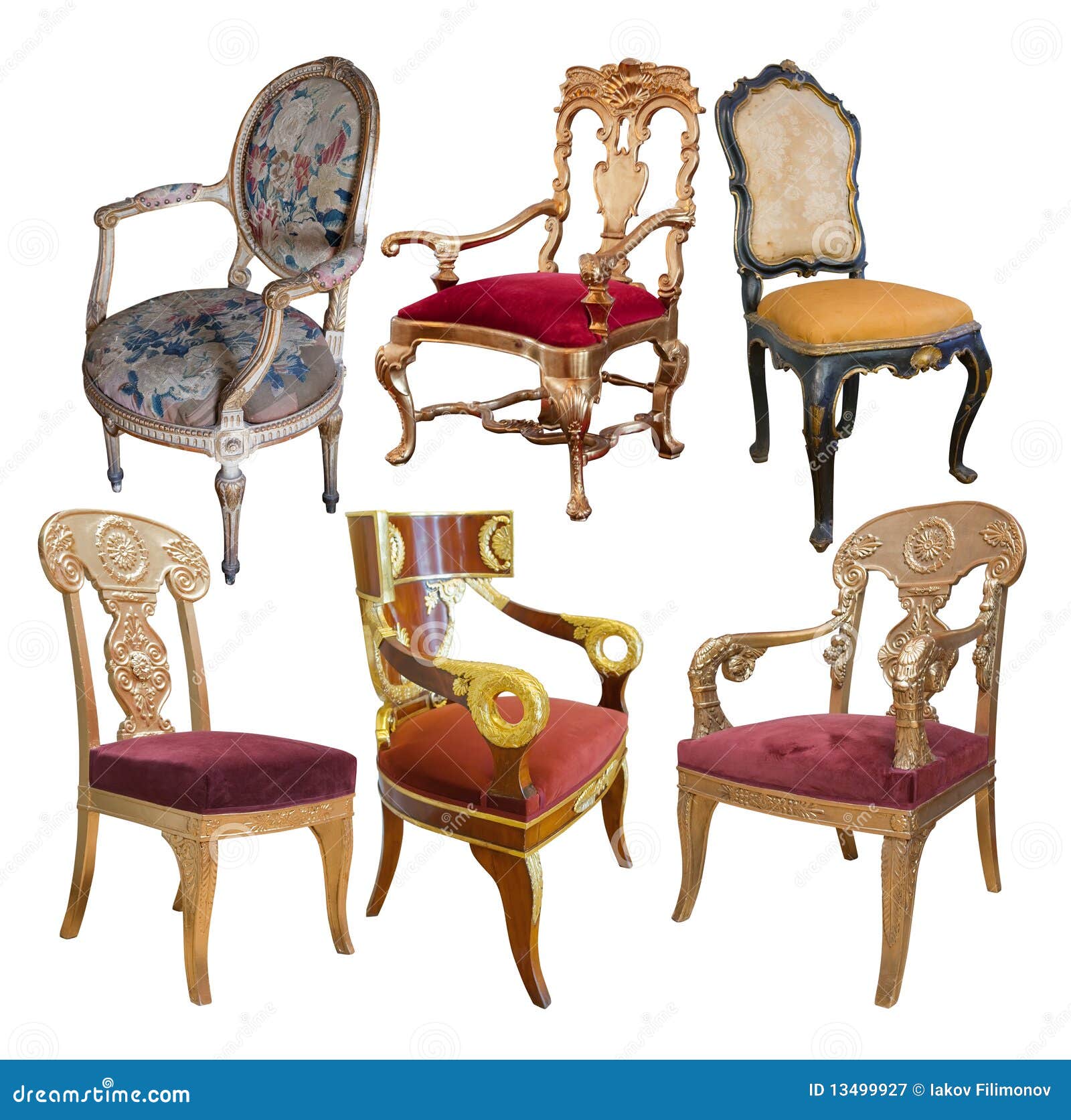 Few vintage chairs stock image. Image of tapestry, decoration - 13499927