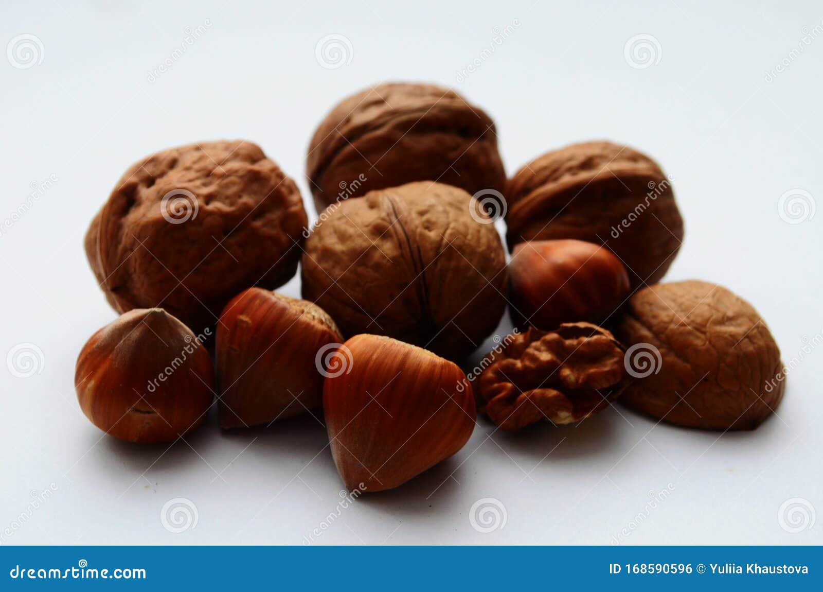 Few Walnuts and Hazelnuts on a White Background Stock Photo - Image of ...