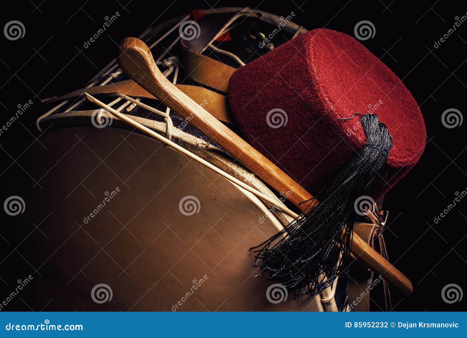 Fez Cap and Tapan Drum stock photo. Image of original - 85952232