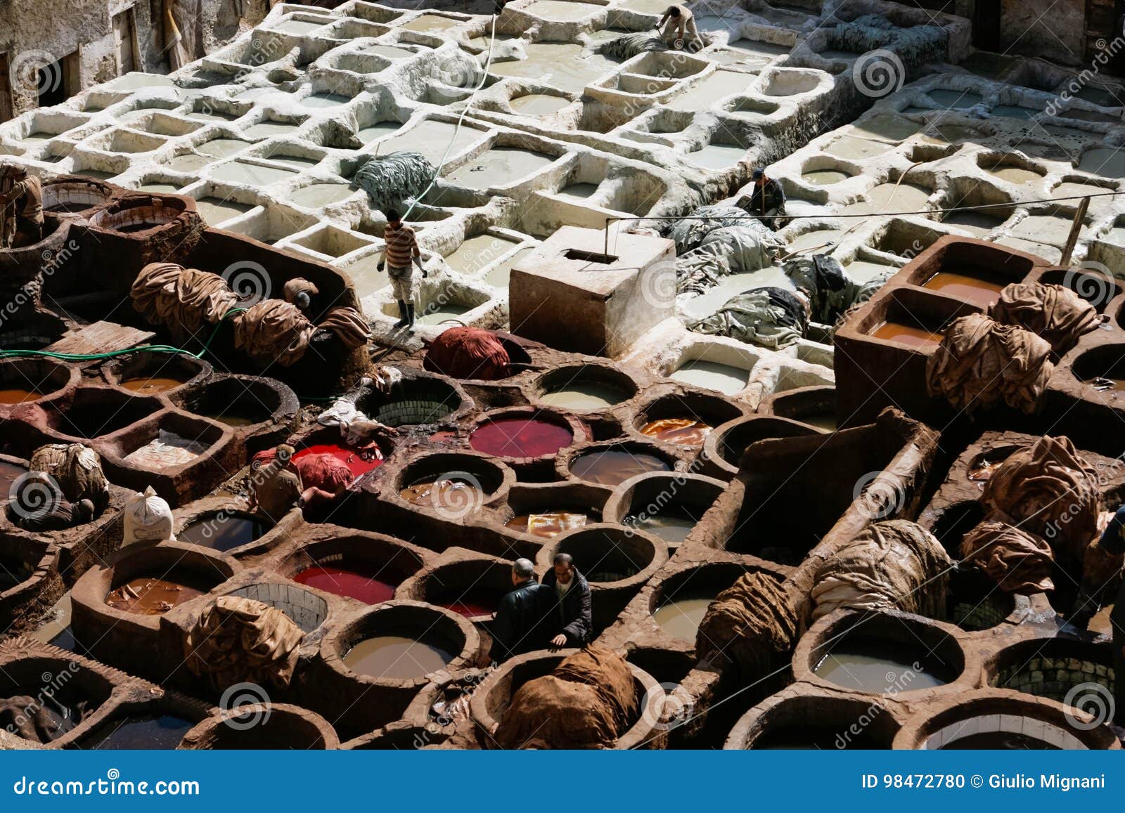 Fez, Morocco Ancient Leather Tannery with People Working Editorial ...