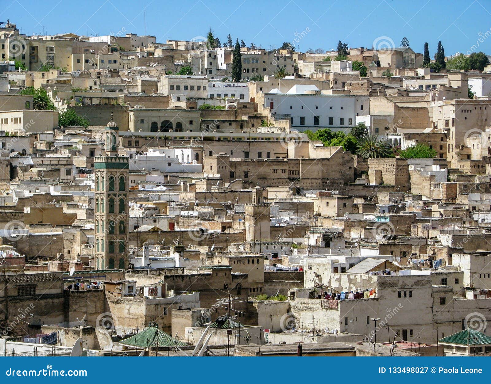 FEZ, Morocco - April 1, 2008: Panoramic View of Fez Old Town with Ruins ...