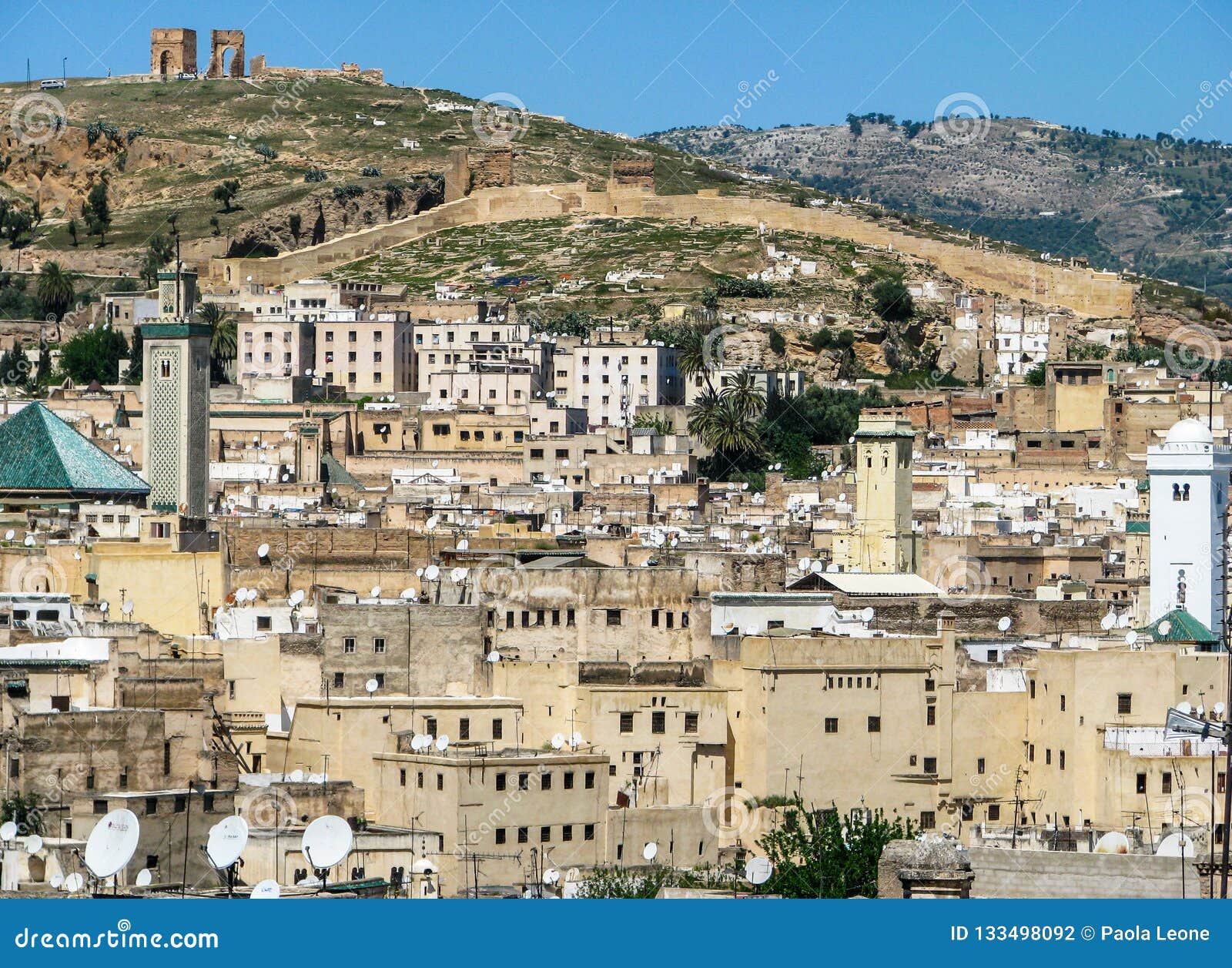 FEZ, Morocco - April 1, 2008: Panoramic View of Fez Old Town with Ruins ...