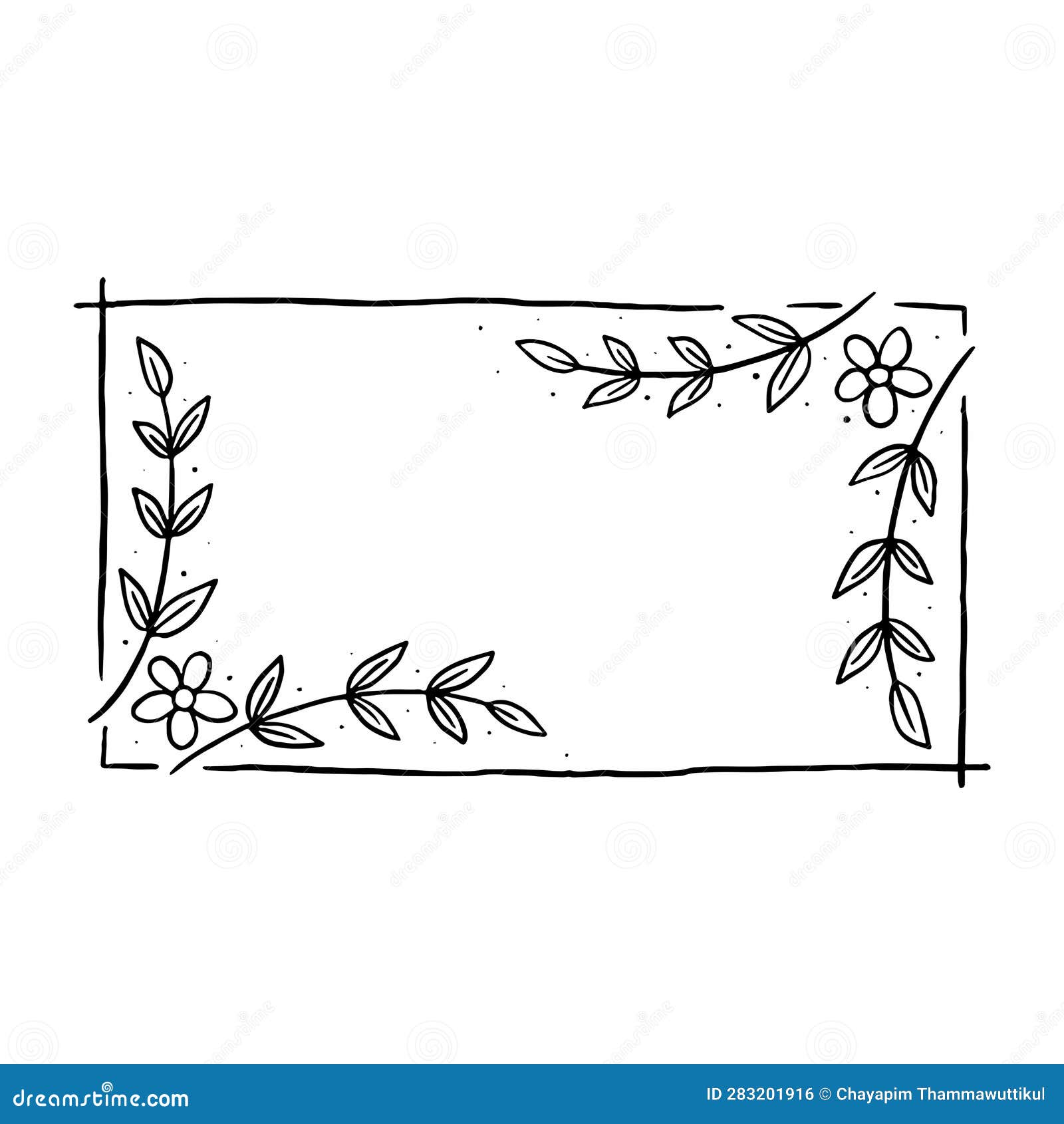 FF026 Rectangle Frame with Flowers Leaves Stock Vector - Illustration ...