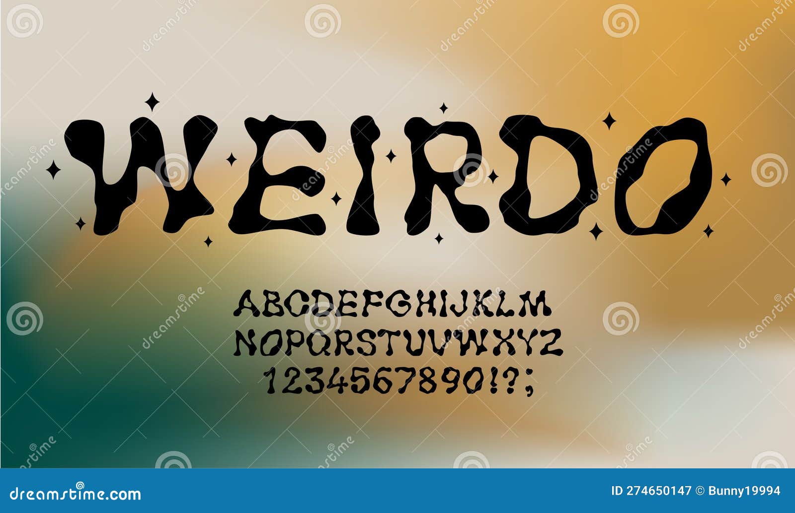 Y2K Font. Liquid Alphabet, Melted Letters and Funky Numbers Stock ...