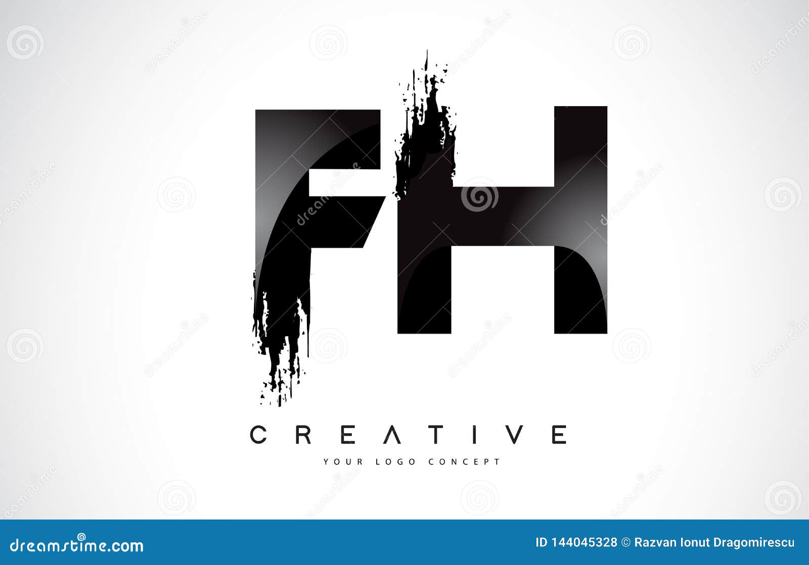 FH Letter Design with Brush Stroke and Modern 3D Look Stock Vector ...