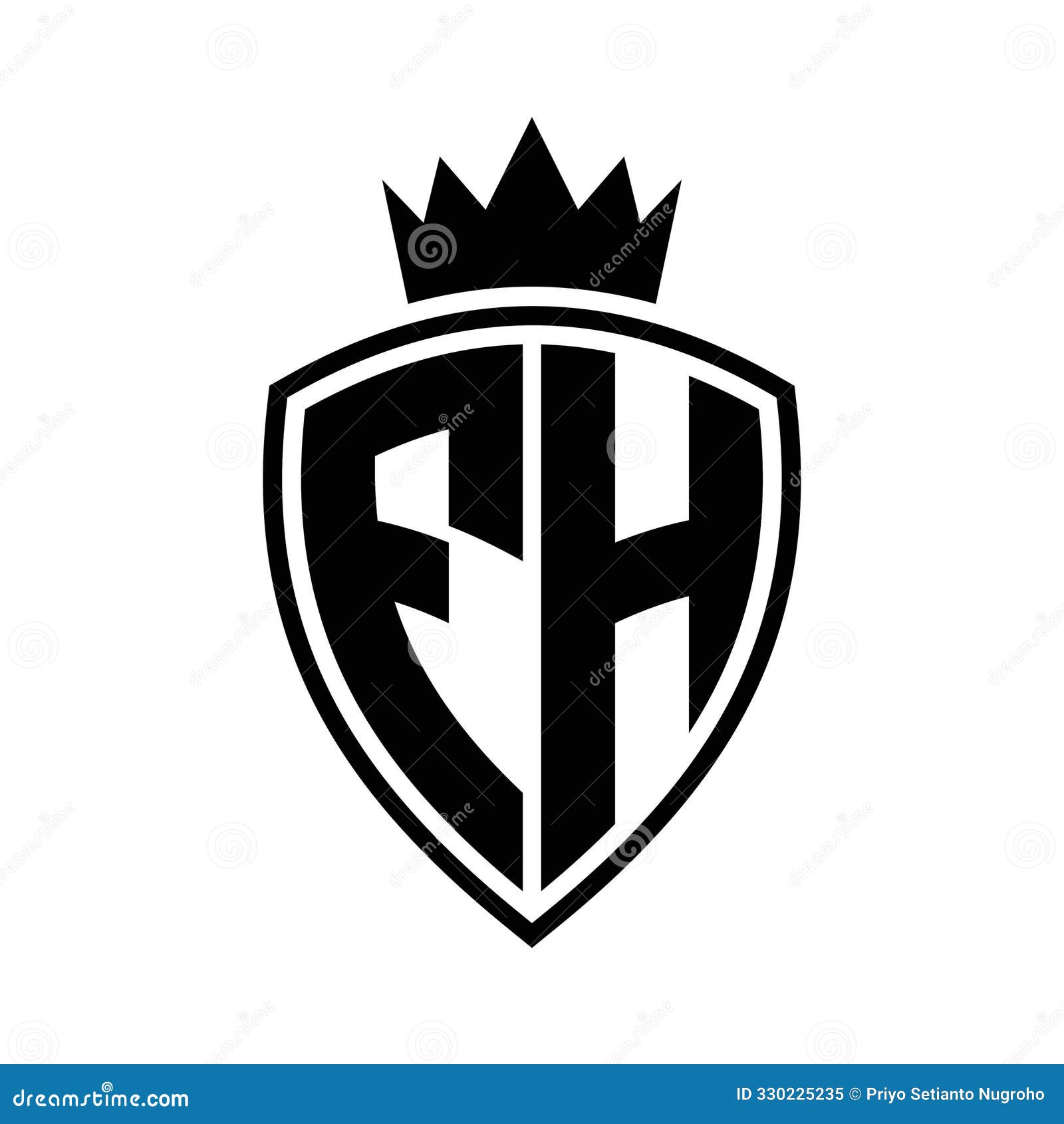 FH Letter Monogram Shield and Crown Outline Shape with Black and White ...