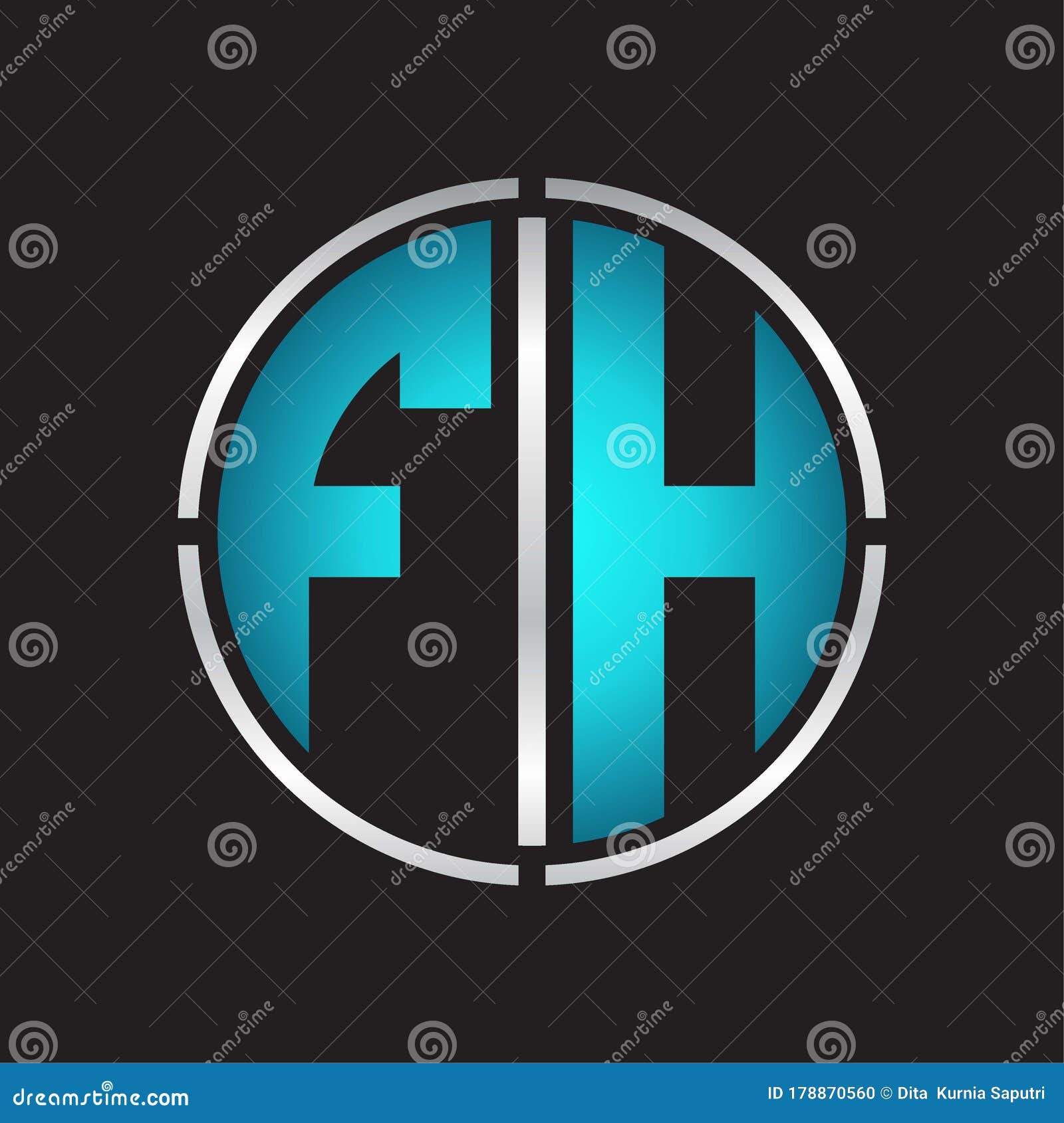 FH Logo Initial with Circle Line Cut Design Template on Blue Colors ...