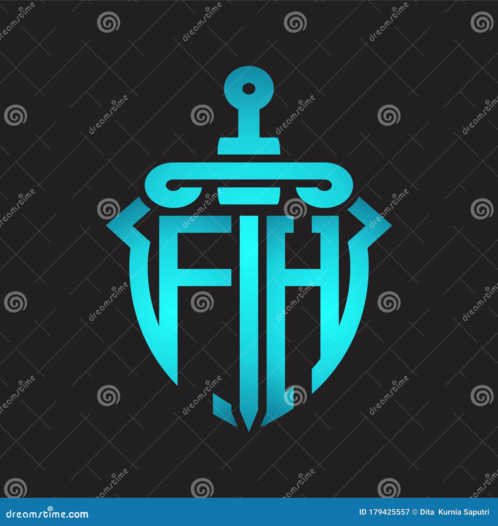 FH Logo Monogram with Sword and Shield Combination Isolated Blue Colors ...
