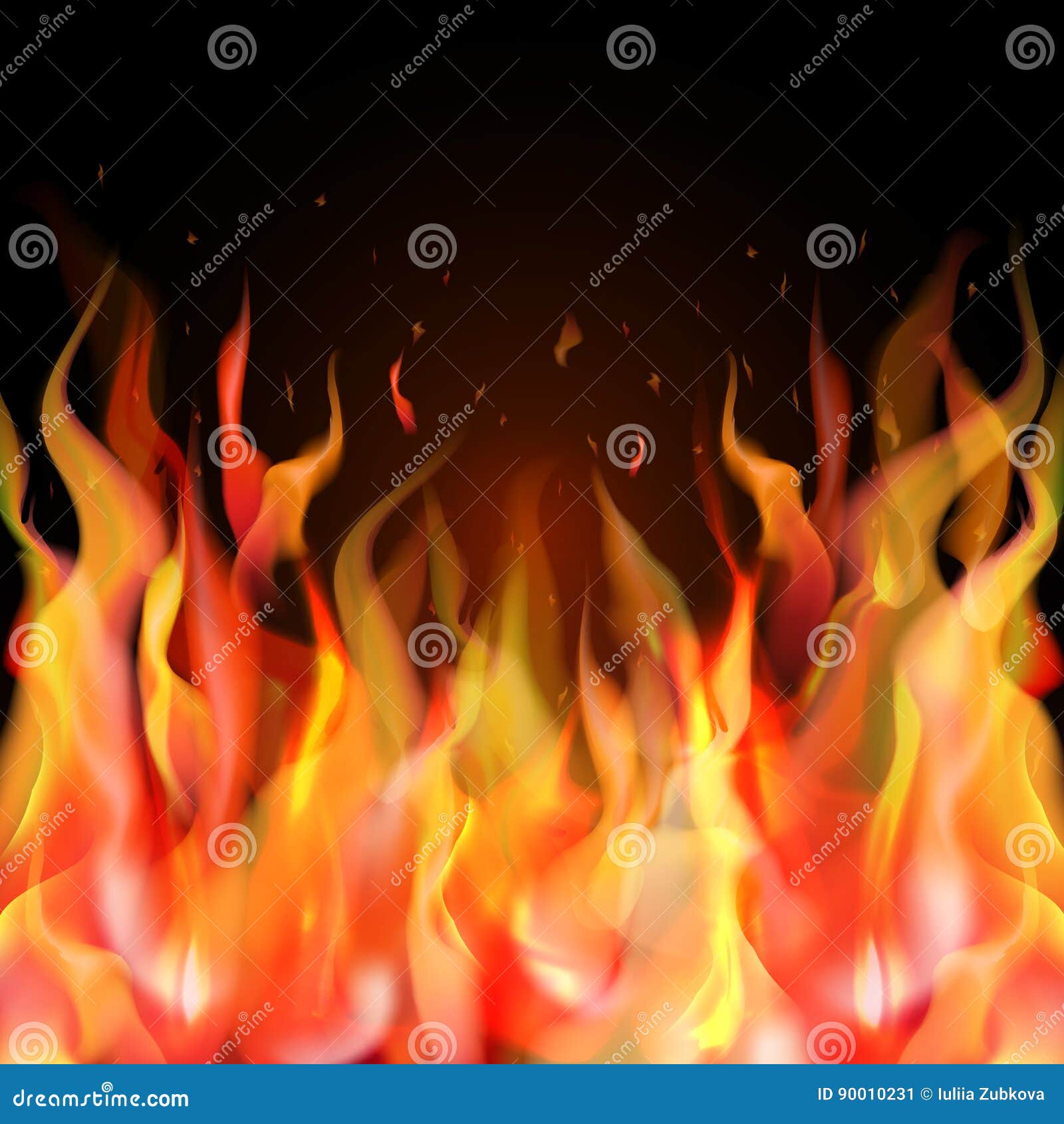 Fiamma Realistica Del Fuoco Arancio E Rosso Su Fondo Nero Illustrazione ...