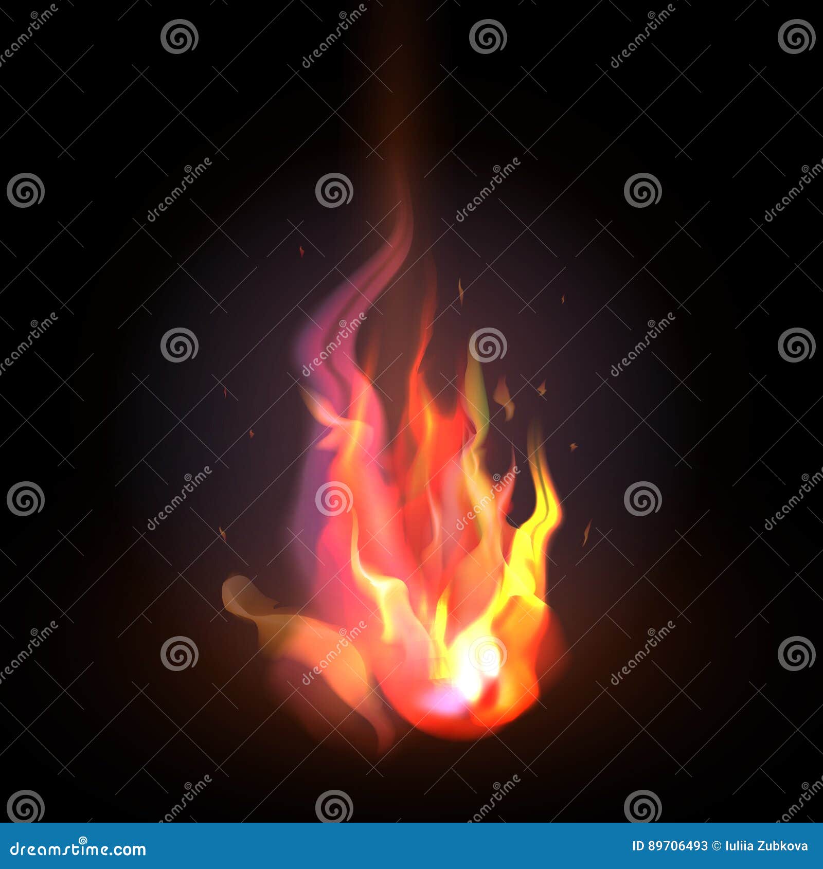 Fiamma Realistica Del Fuoco Arancio E Rosso Su Un Buio Illustrazione ...