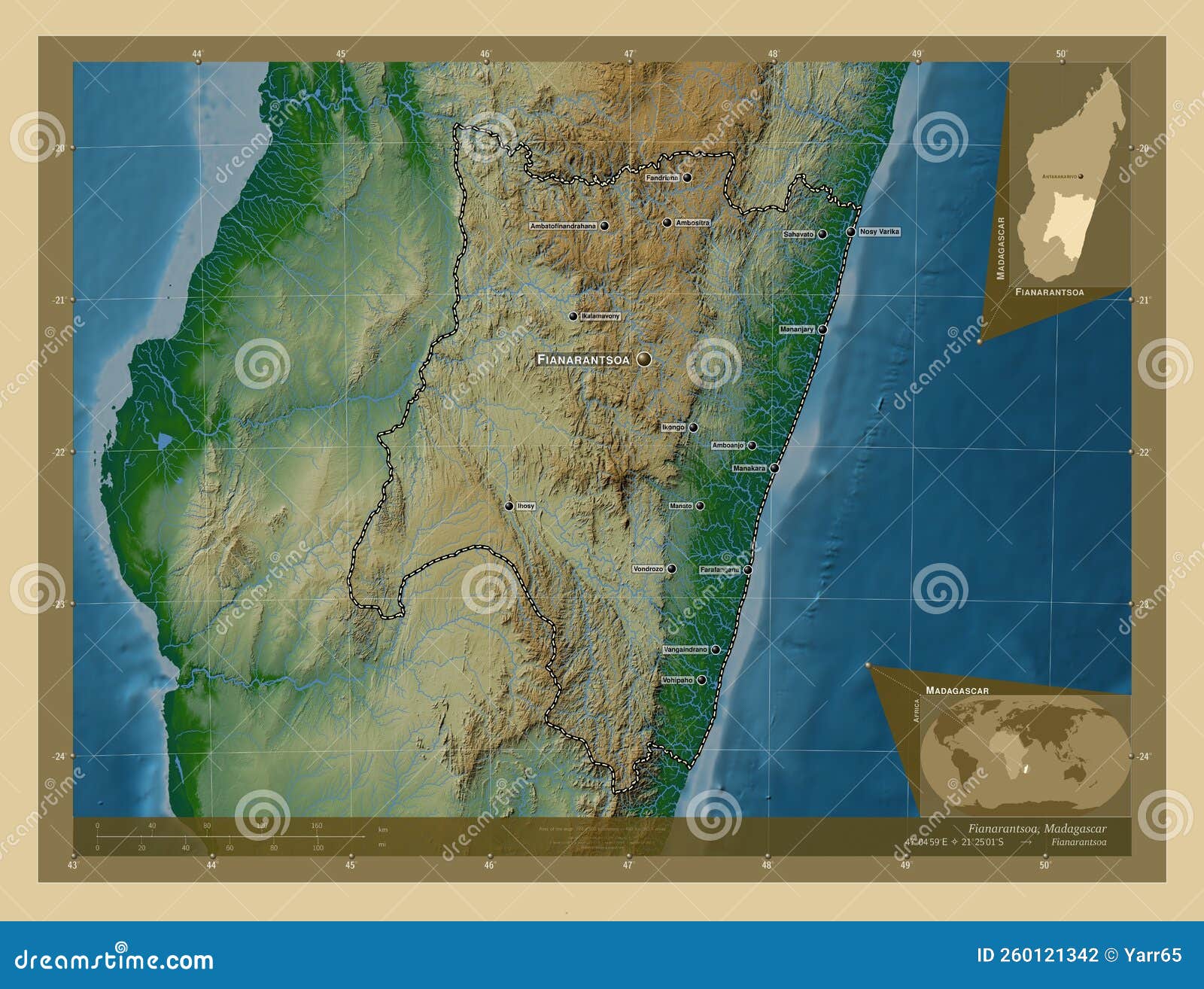 Fianarantsoa, Madagascar. Physical. Labelled Points of Cities Stock ...