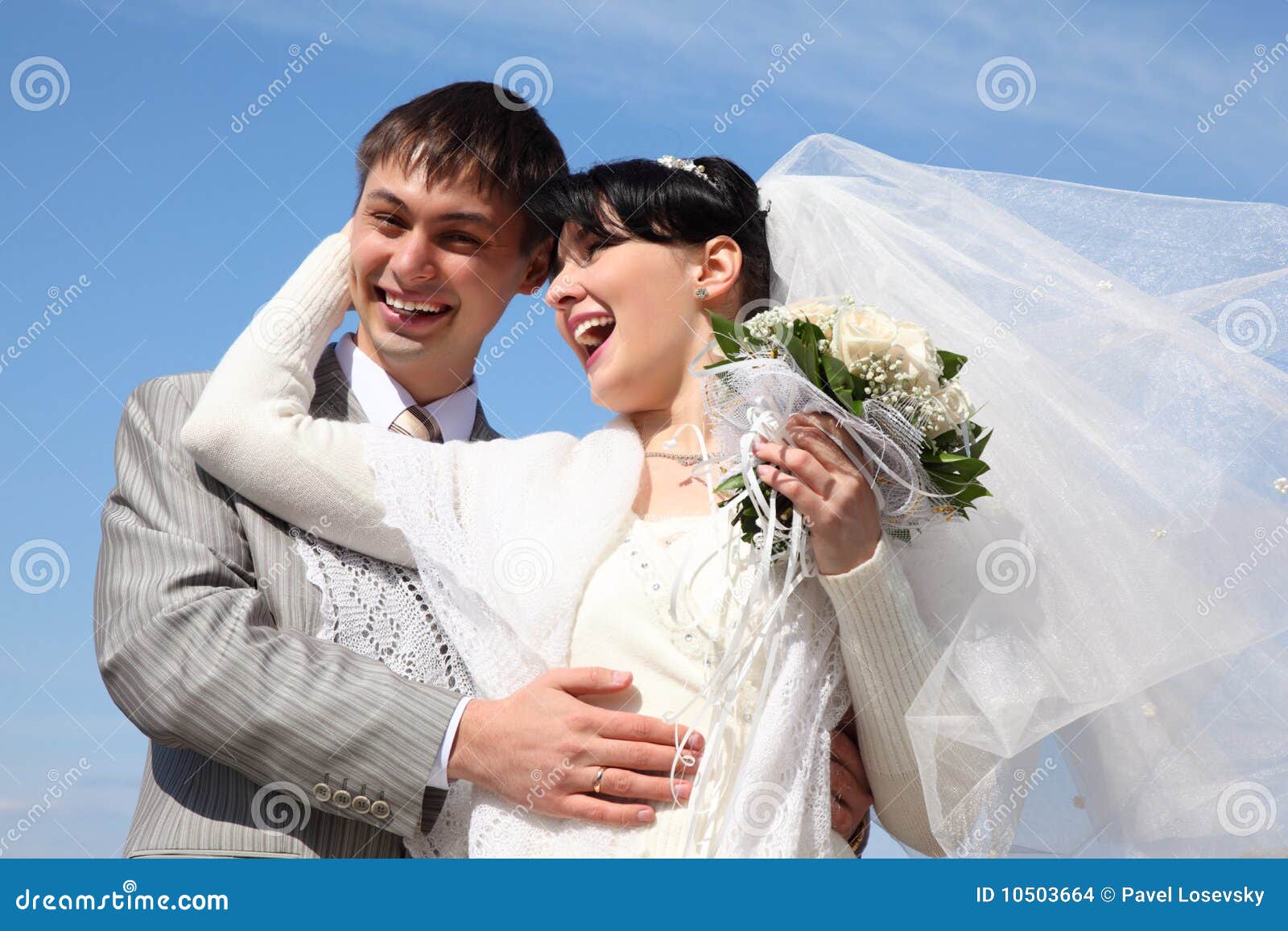 Fiance with Bride Against Background of Sky Stock Photo - Image of ...