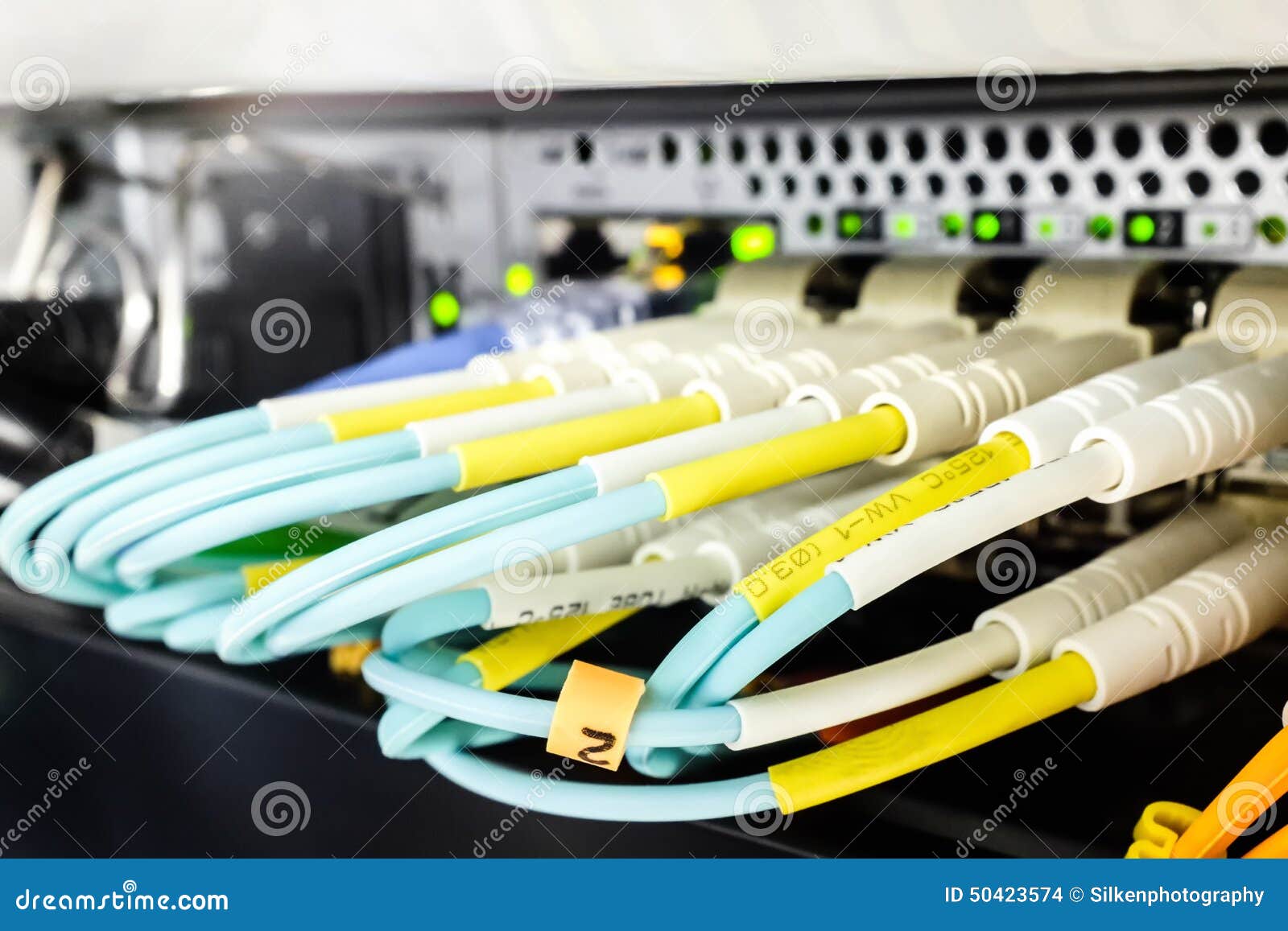 Fiber Cable Connections in Switch Stock Photo - Image of network ...