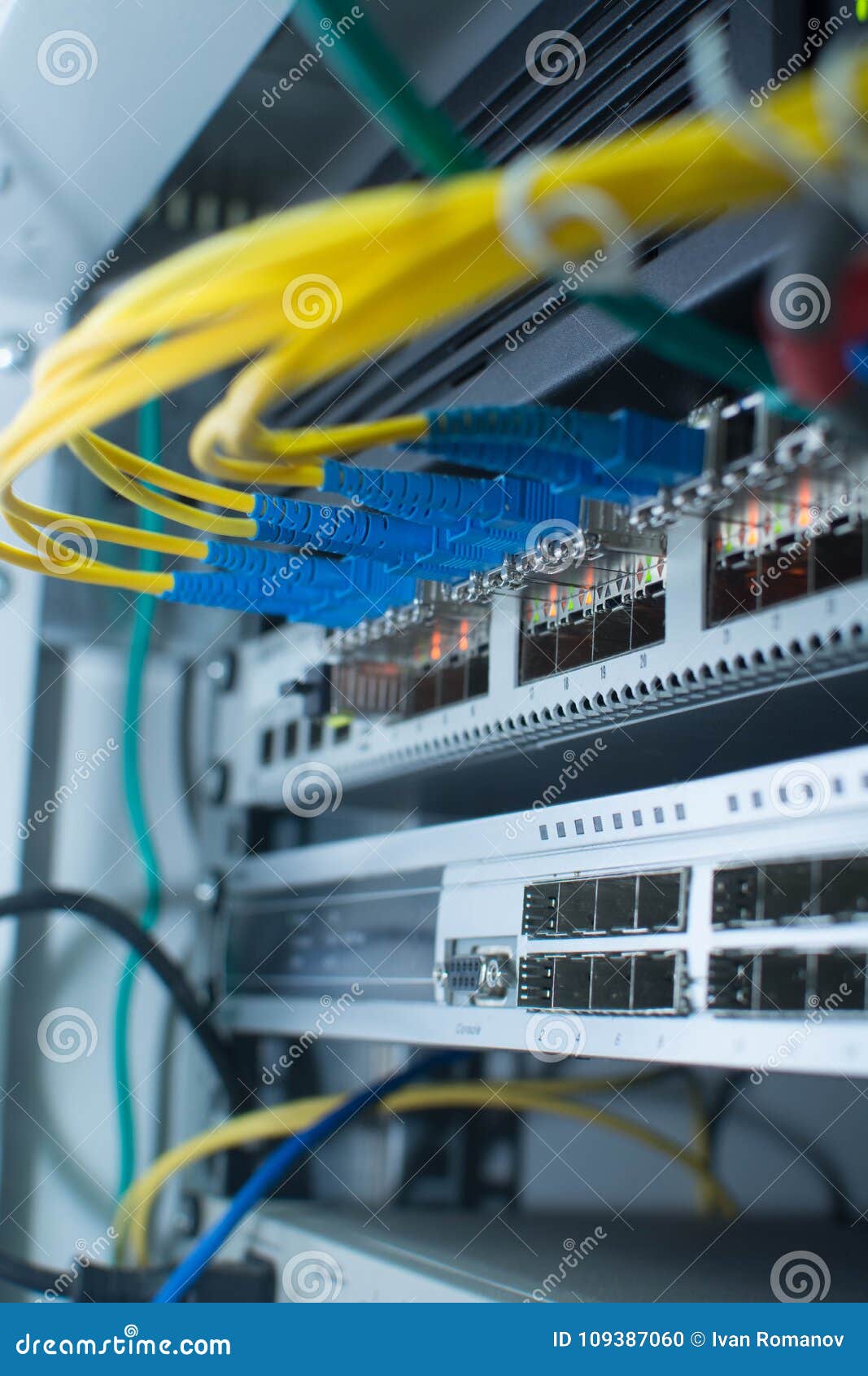 Ethernet Network Switch. Optical Fiber Cable. Stock Photo - Image of ...