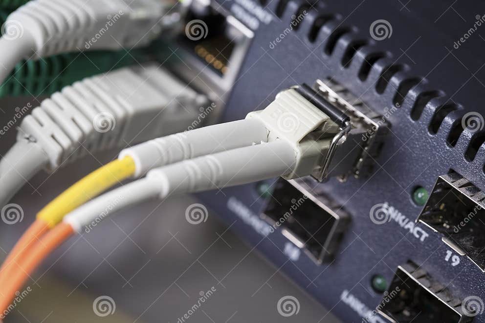 Fiber Connection in a Network Switch Stock Image - Image of ethernet ...