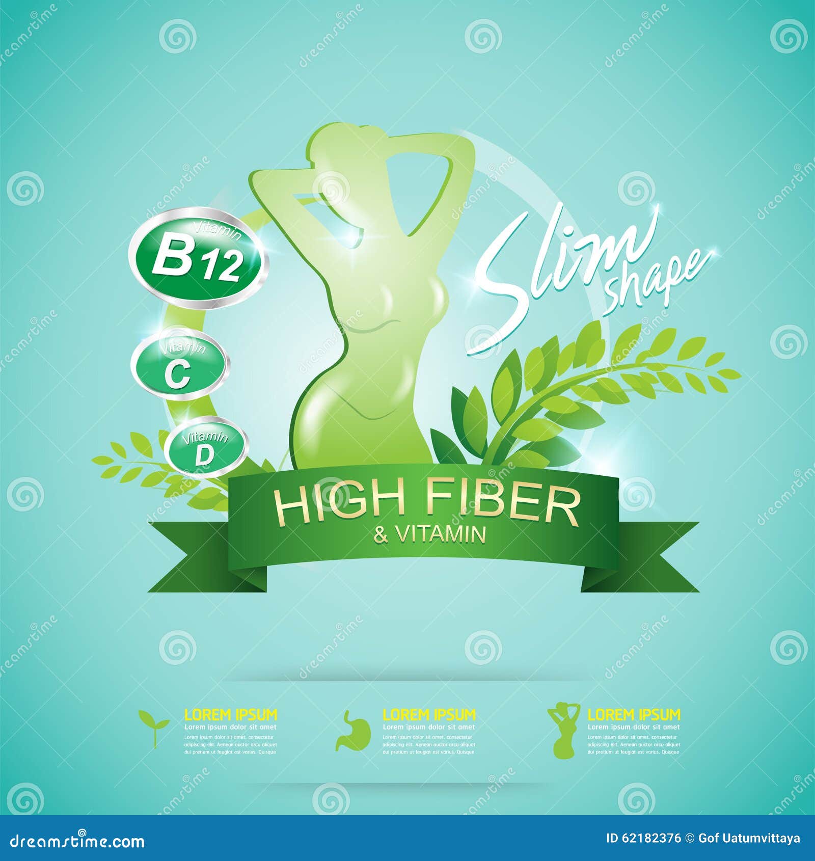 Fiber In Foods Slim Shape And Vitamin Concept Label Vector ...