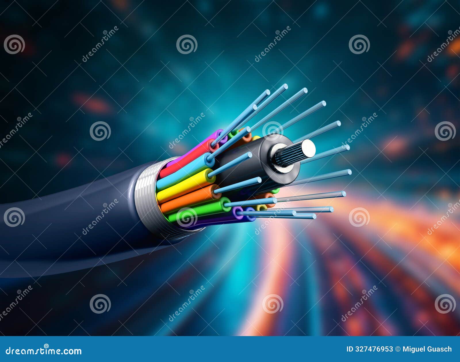 Fiber Optic Cable on Blurred Technology Background Stock Illustration ...