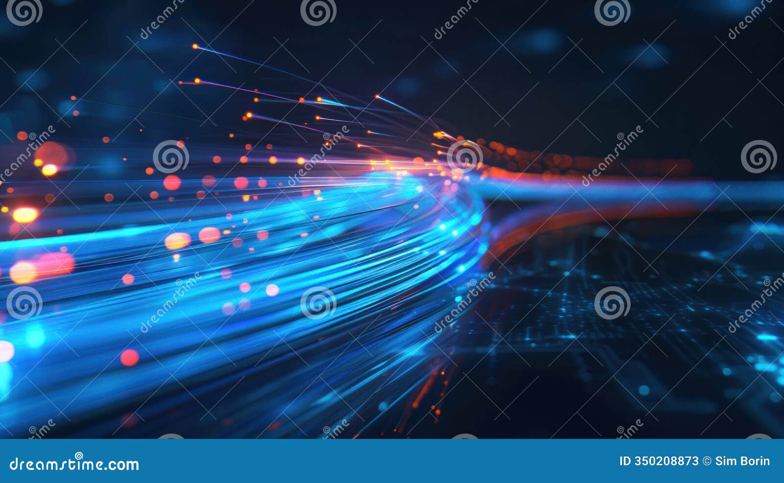A Fiber Optic Cable with Glowing Light Trails, Symbolizing Stock ...