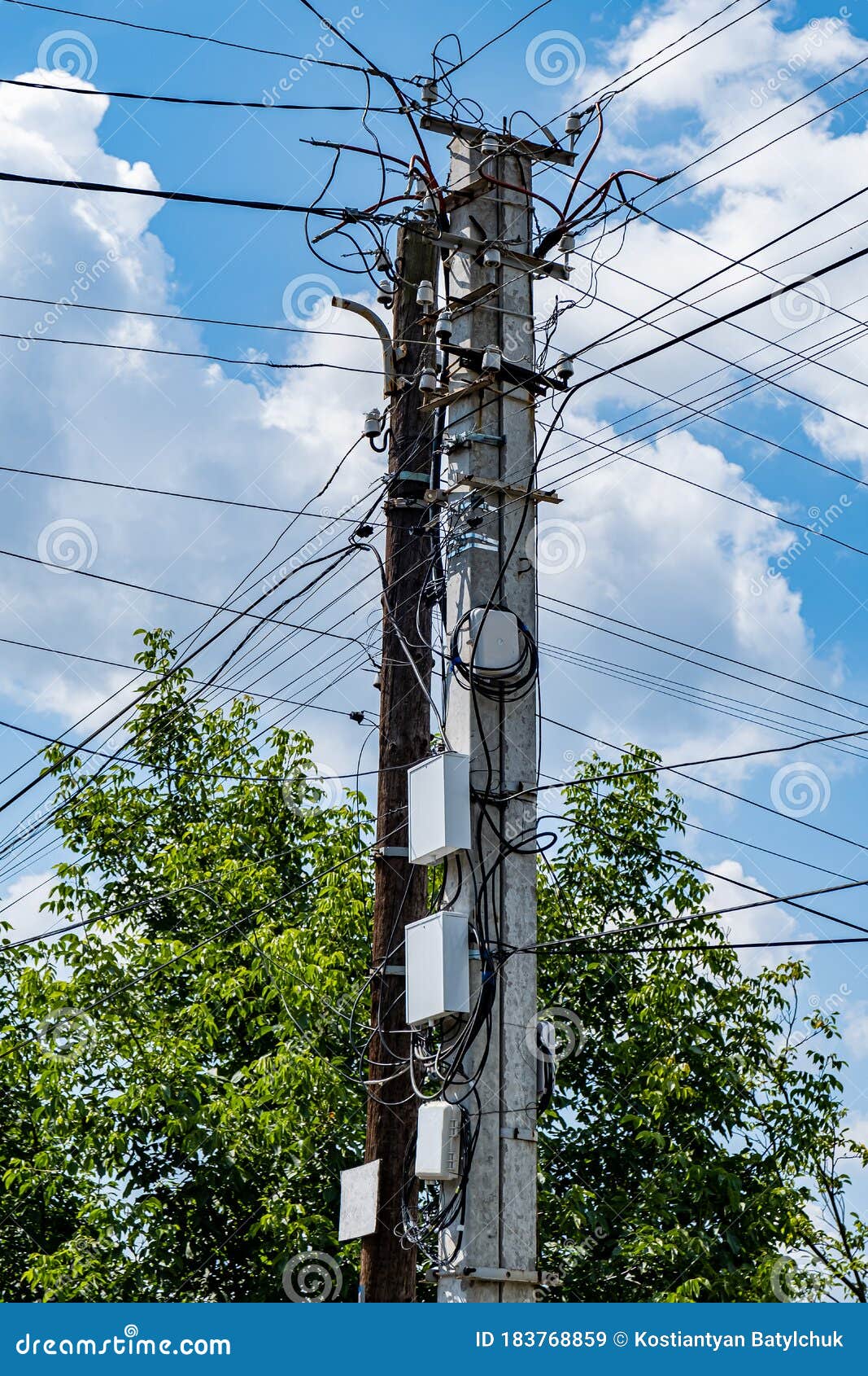A Fiber Optic Cable Harness for Communication Weighs on a Concrete ...