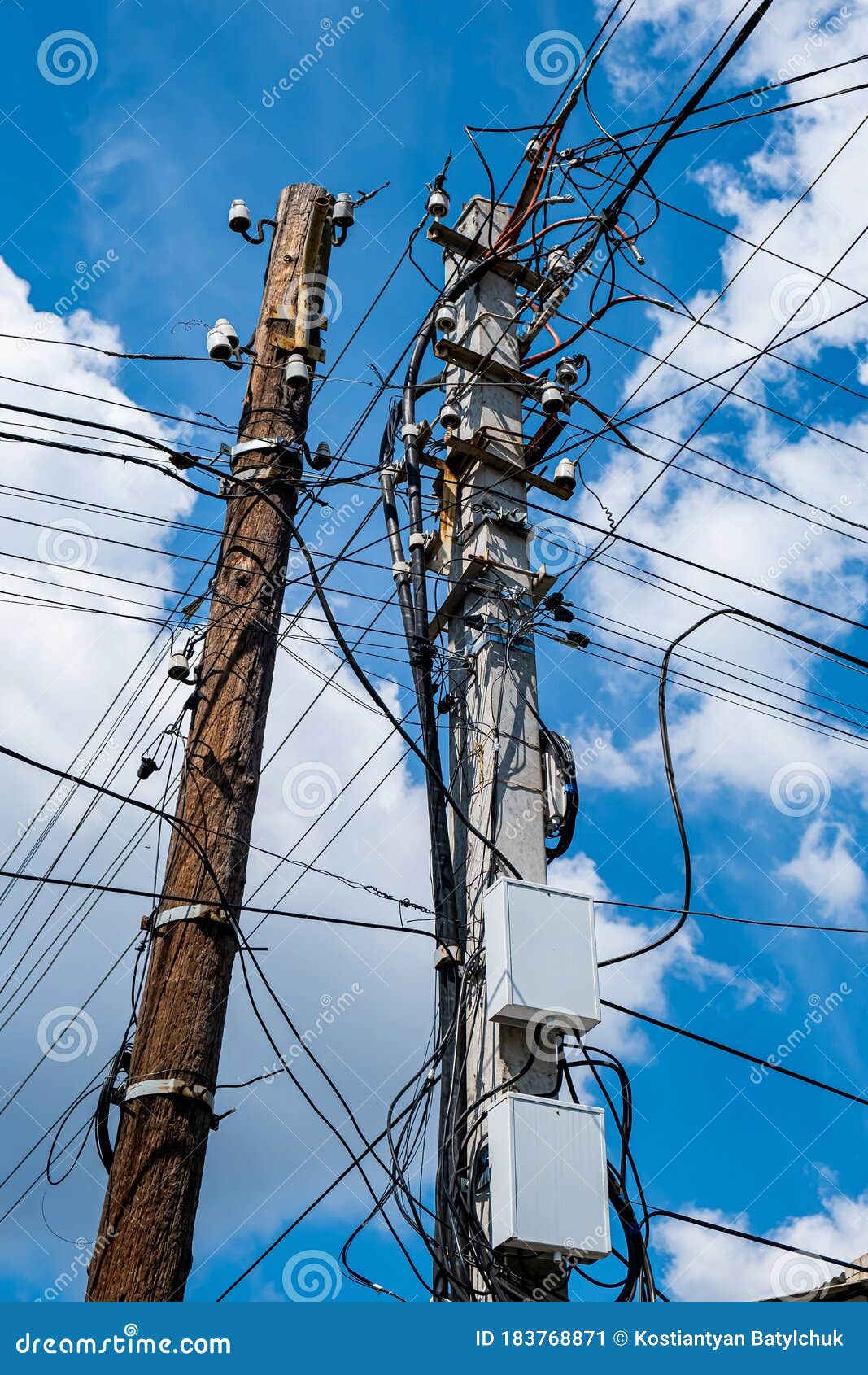 A Fiber Optic Cable Harness for Communication Weighs on a Concrete ...