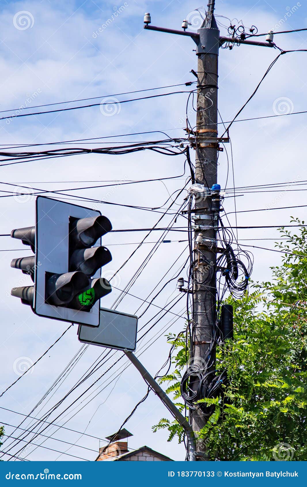 A Fiber Optic Cable Harness for Communication Weighs on a Concrete ...