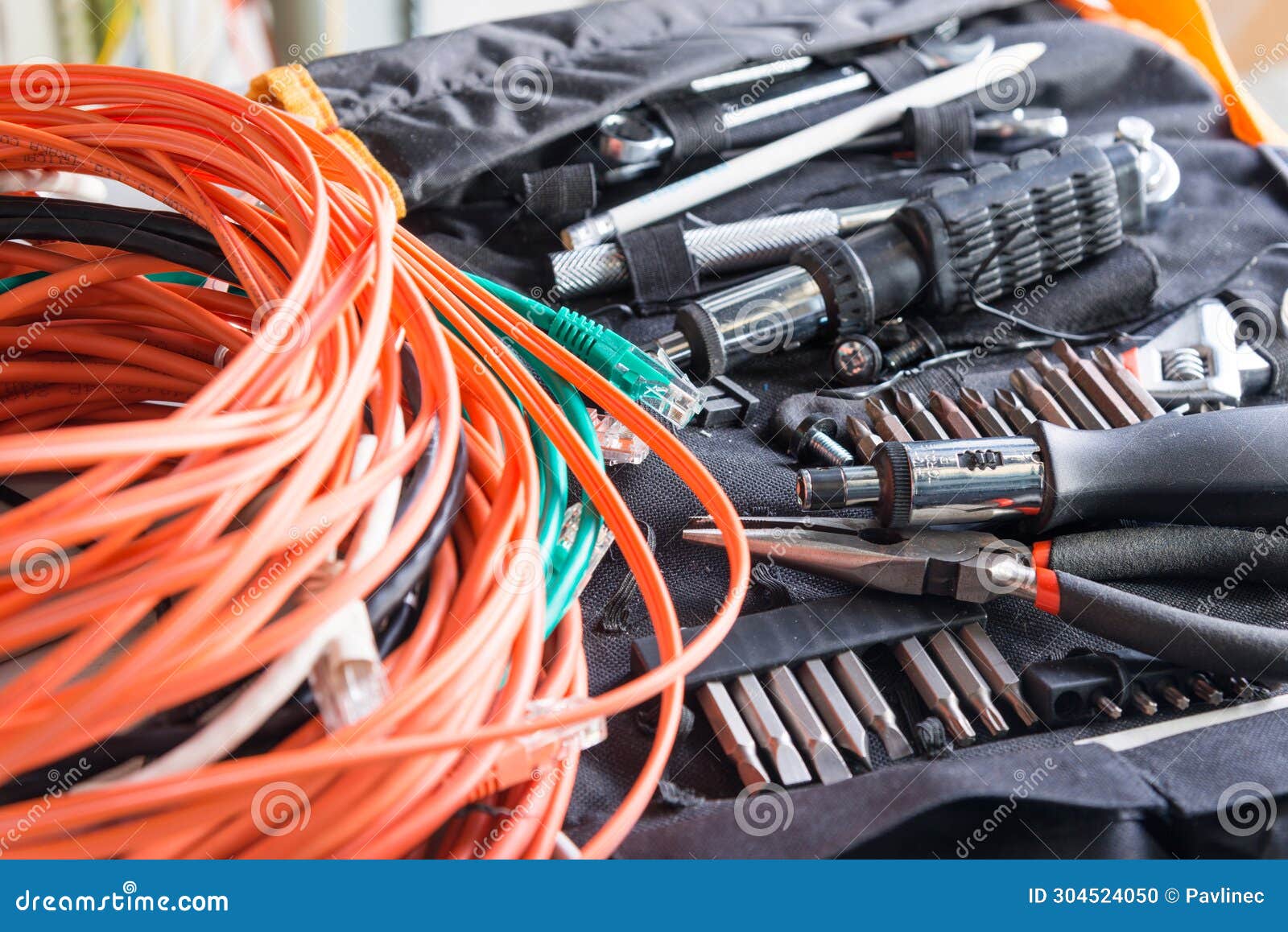 Fiber Optic Cable in a Reel with it Engineer S Tools. Stock Photo ...