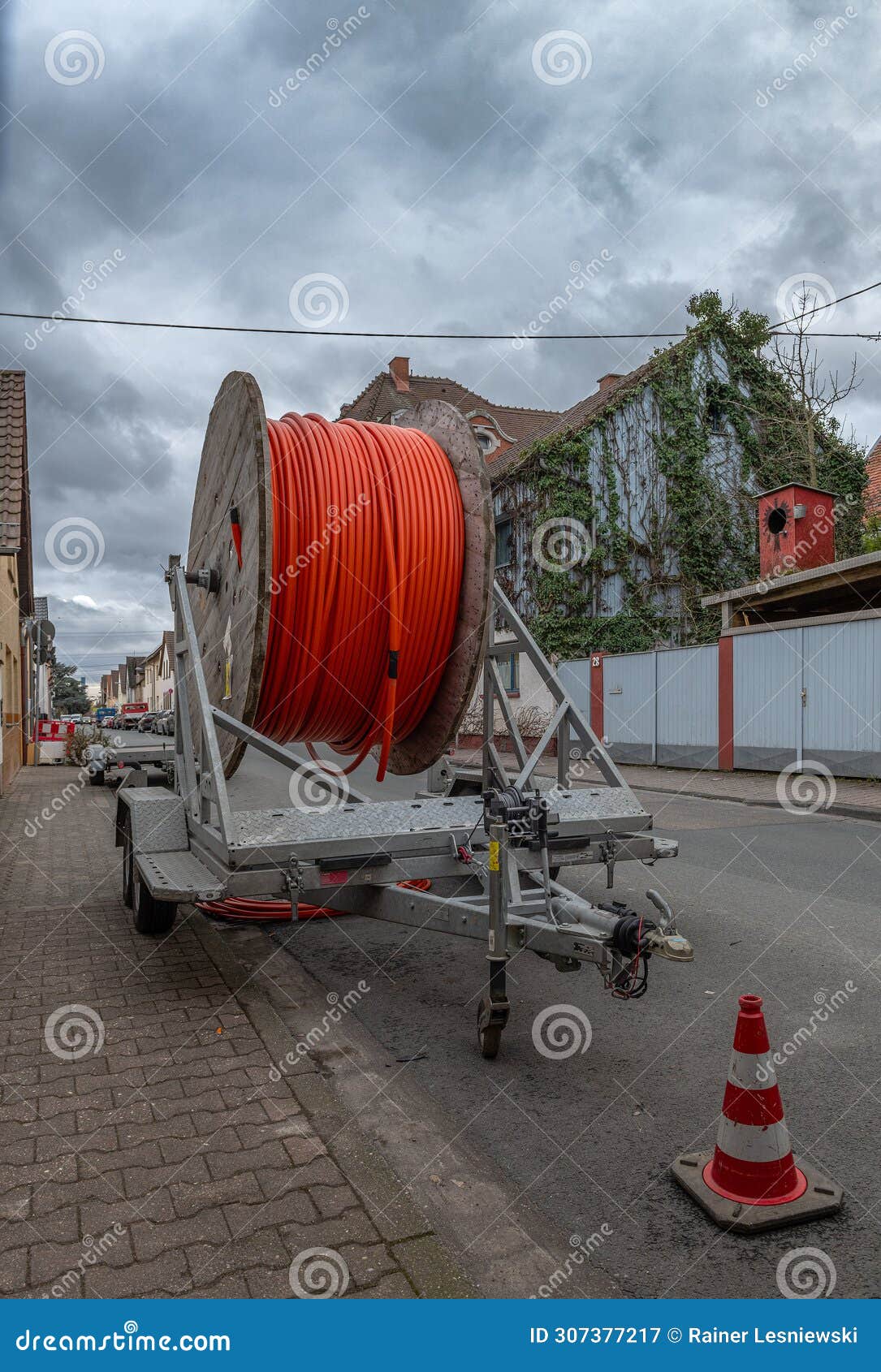 Fiber Optic Cable Reel on a Roadside Trailer Editorial Photography ...