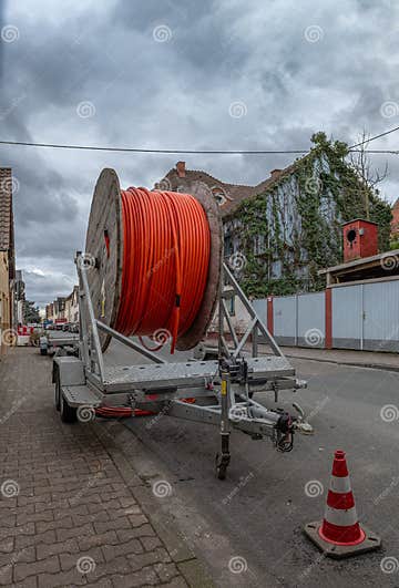 Fiber Optic Cable Reel on a Roadside Trailer Editorial Photography ...