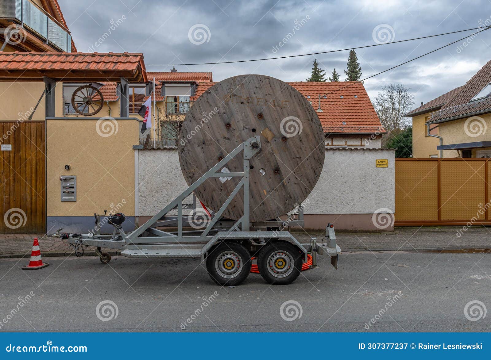 Fiber Optic Cable Reel on a Roadside Trailer Editorial Photography ...