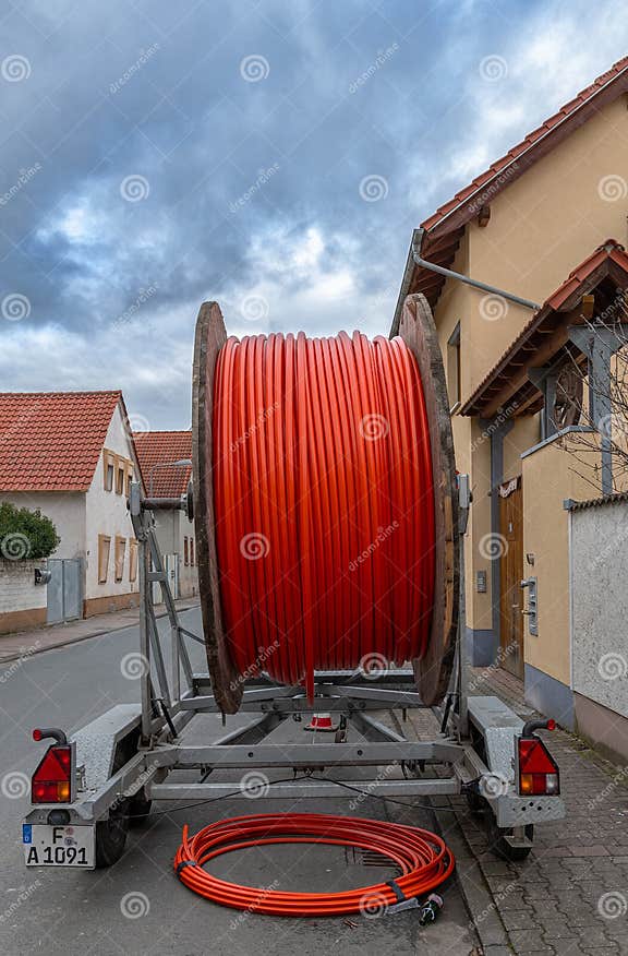 Fiber Optic Cable Reel on a Roadside Trailer Editorial Photo - Image of ...