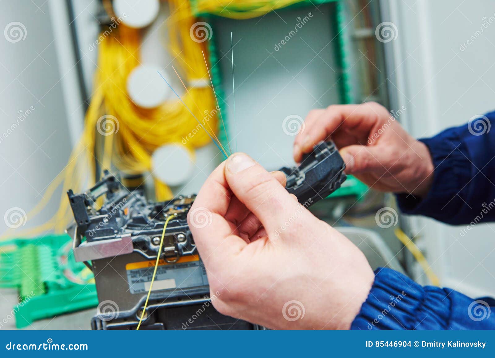 Fiber Optic Cable Splice Machine in Work Stock Photo - Image of ...