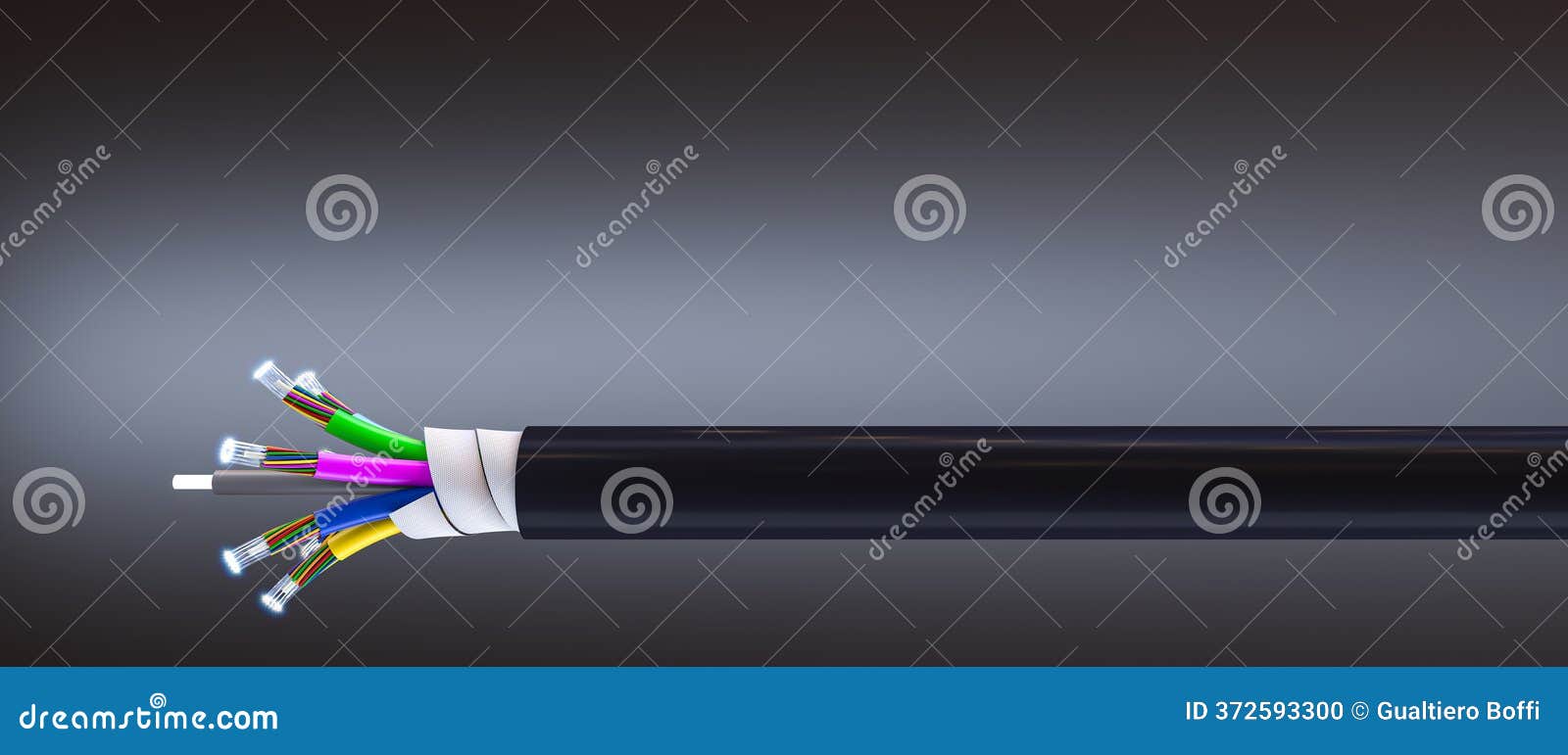 Fiber Optic Cable Transmitting Data With Light Beams, Representing ...