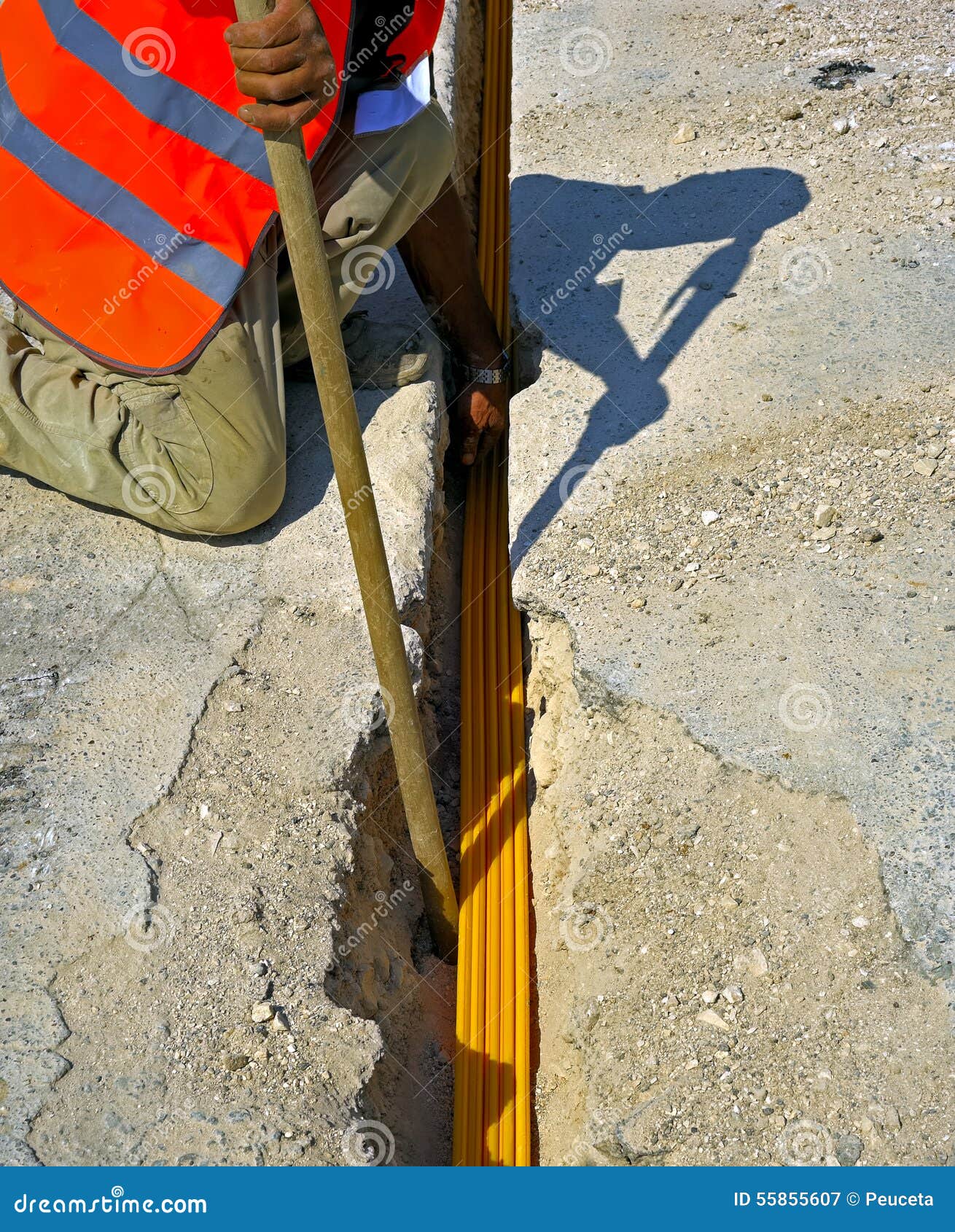 Fiber Optic Cables Buried in a Micro Trench Stock Image - Image of ...