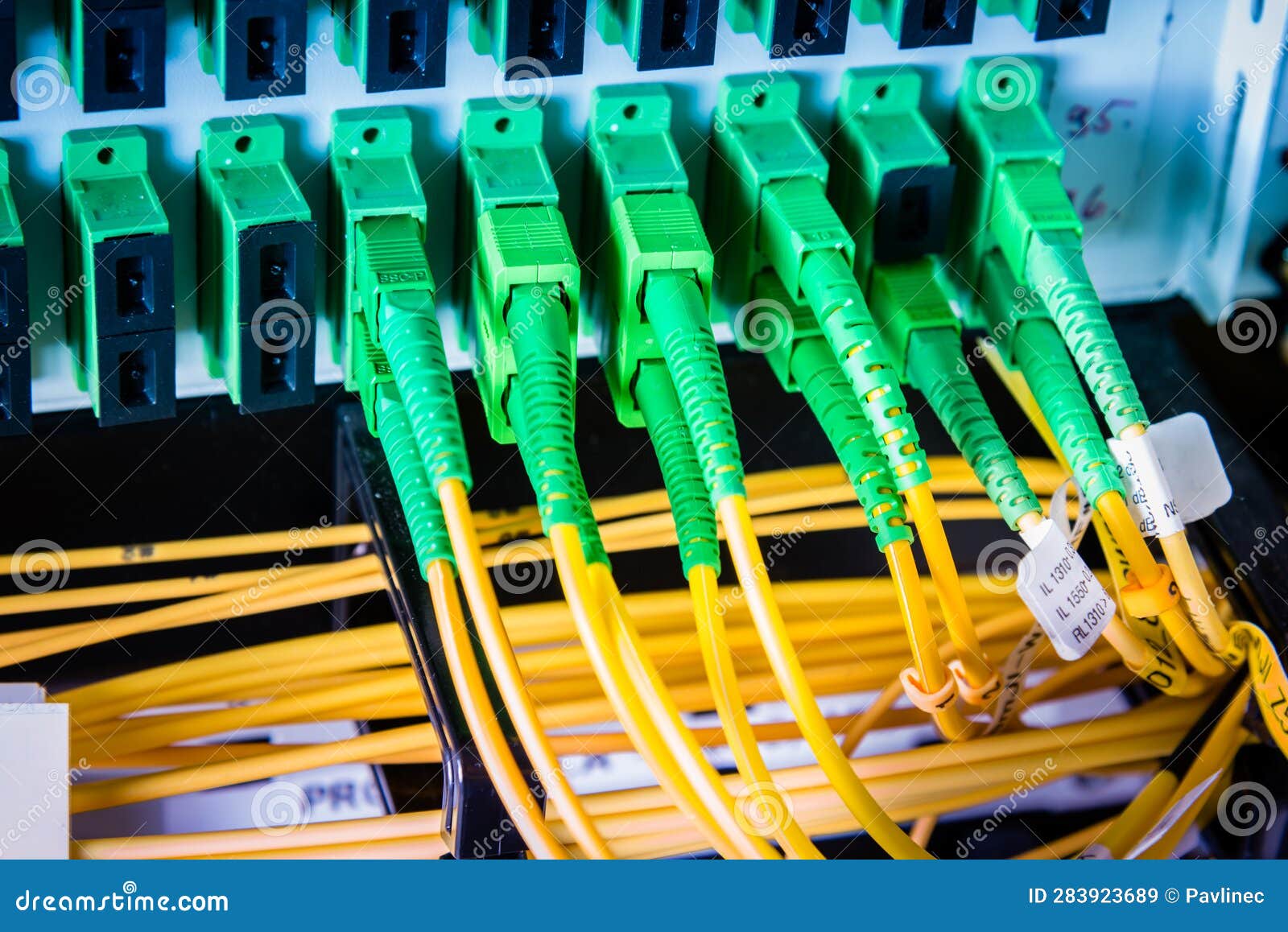 Fiber Optic Cables Connected into Main Data Switch Stock Image - Image ...
