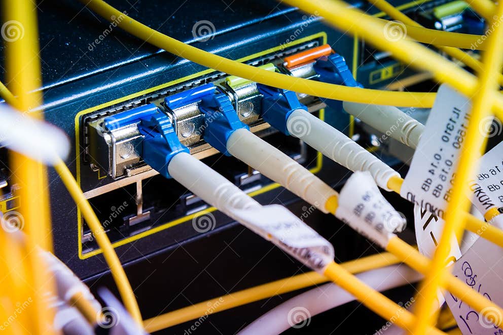Fiber Optic Cables Connected into Main Data Switch Stock Image - Image ...